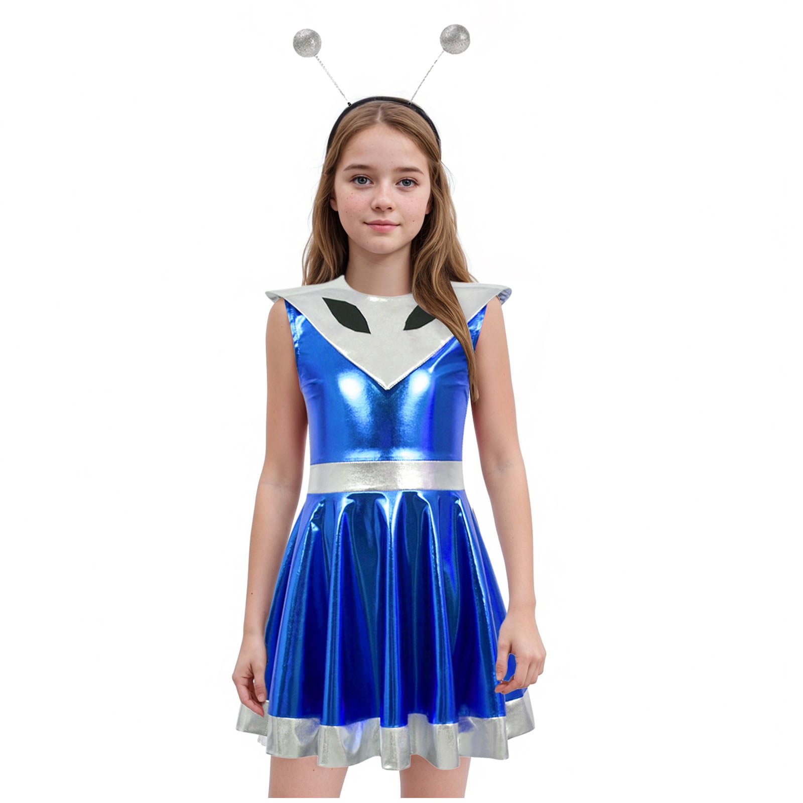 Gibobby Alien Costume for Kids Girls Shiny Metallic Dress Outer Space ...