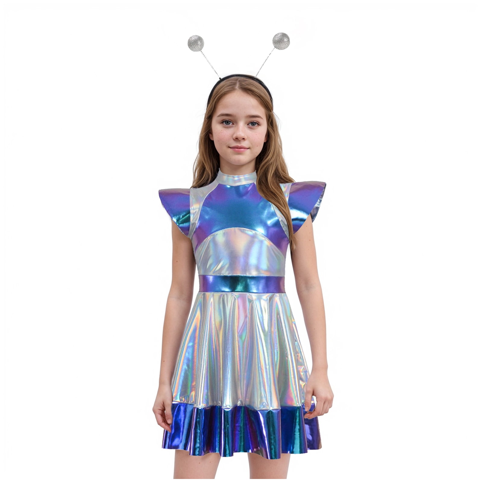 Gibobby Girl Alien Costume Shiny Metallic Dress Outfit Outer Space Man ...