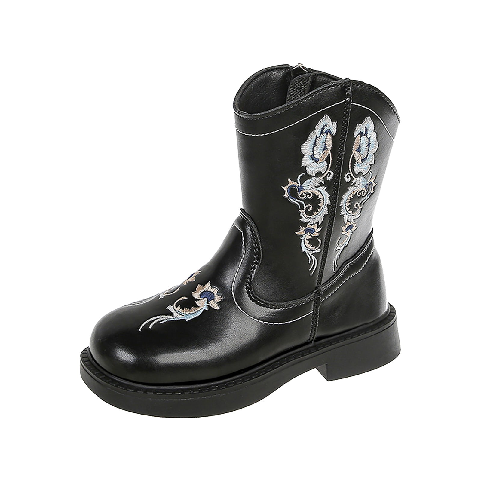 Gibobby Girls Cowboy Boots Side Zipper Cowgirl Boots Embroidered ...