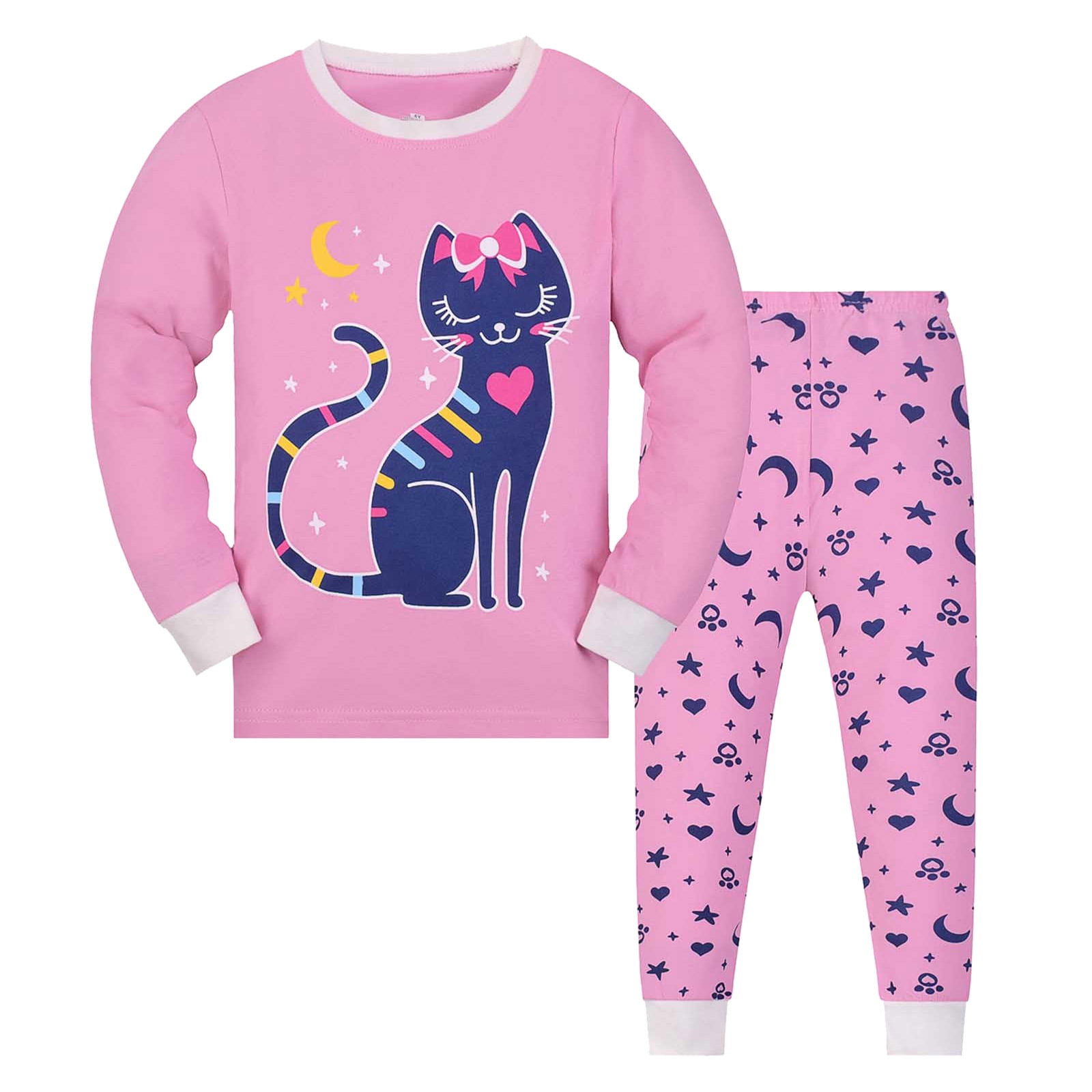 Gibobby Little Big Girls Pajamas Set Long Sleeve PJs 100% Cotton ...