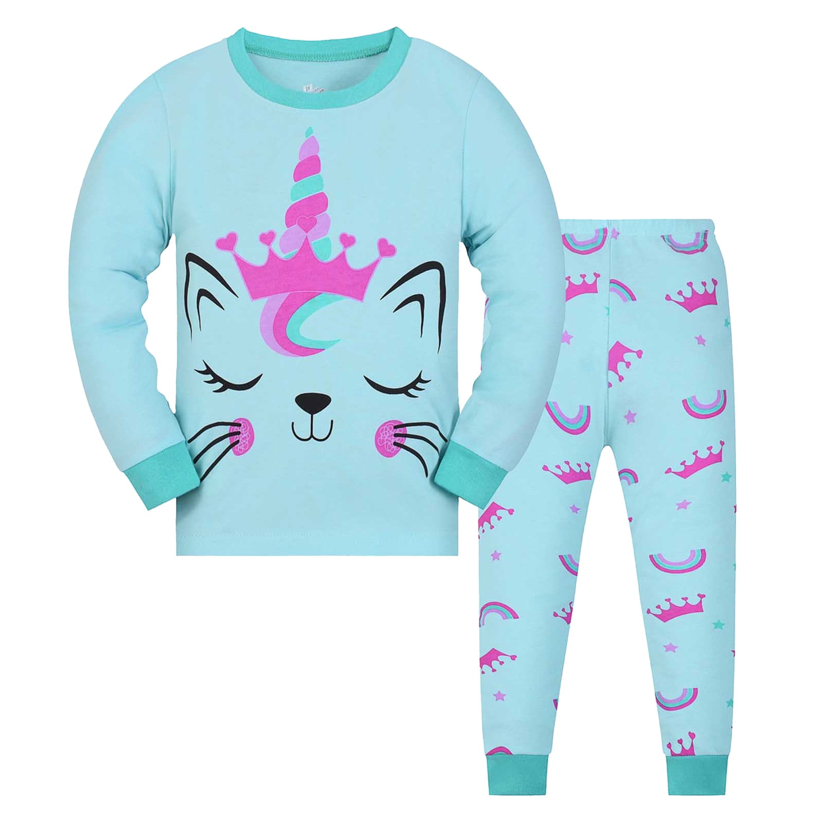 Gibobby Little Girls Mermaid Pajamas 2 Piece Set 100% Cotton Sleepwear ...