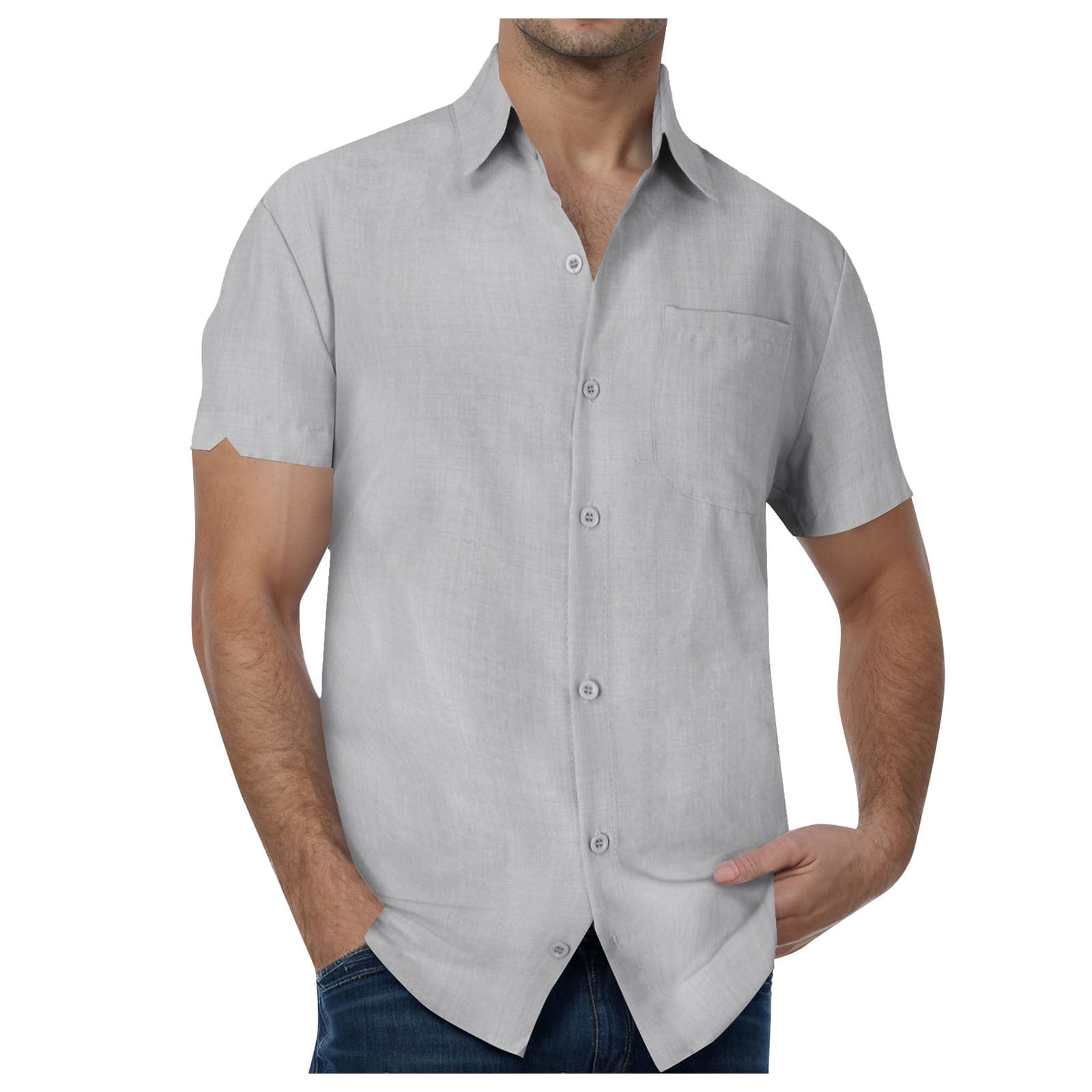 Gibobby Men's Cotton Linen Short Sleeve Shirts Casual Lightweight ...