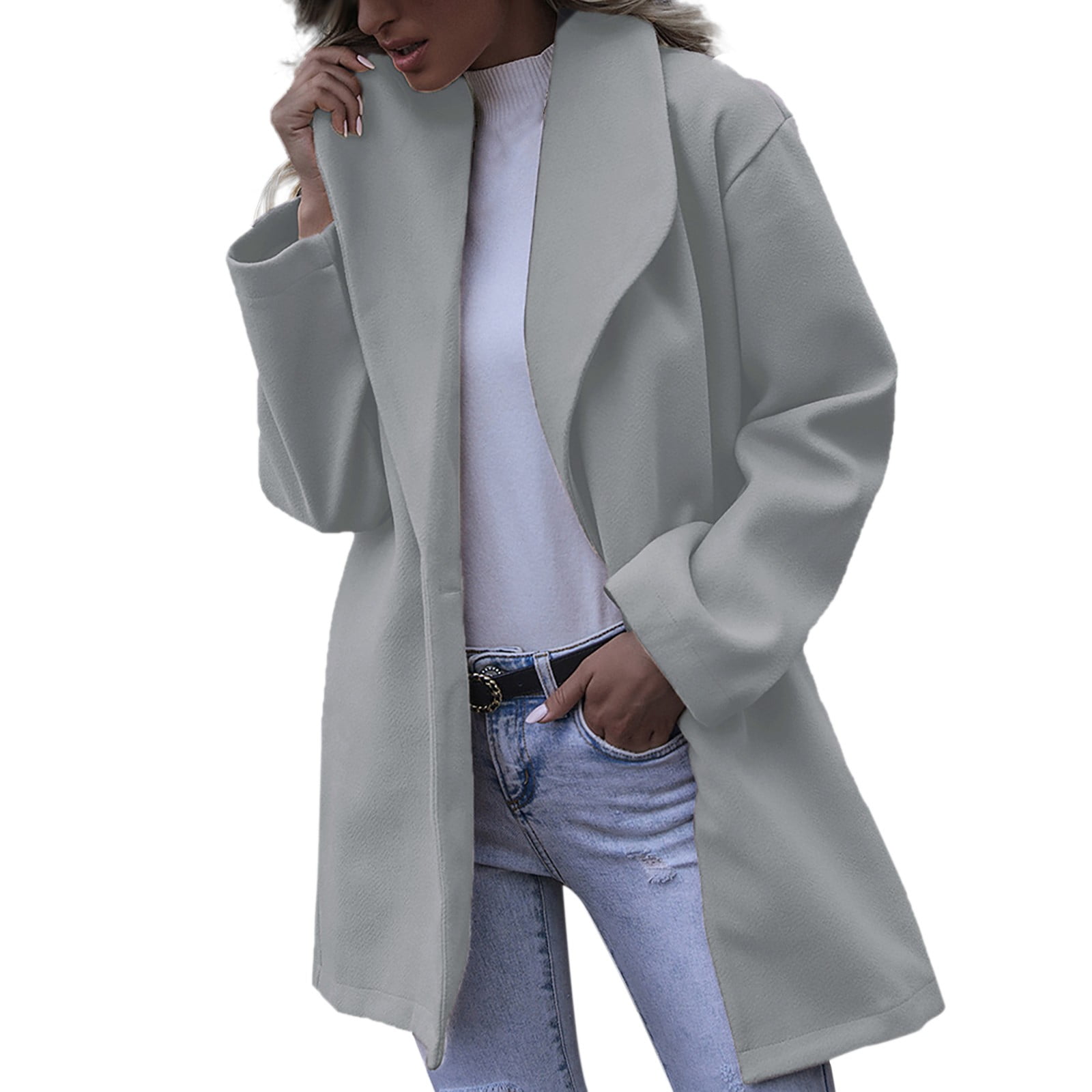 Gibobby Women's Casual Stand Collar Single Breasted Short Wool Pea Coat ...