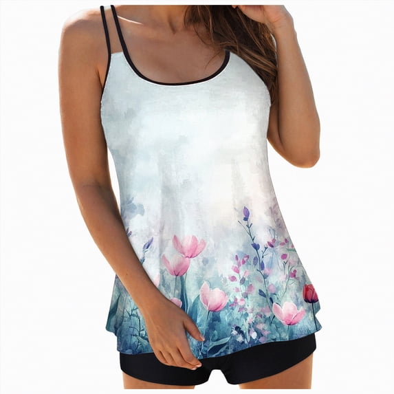 Gibobby Women's Ruched Tankini Swimsuits V Neck Wrap Tie Back Two ...