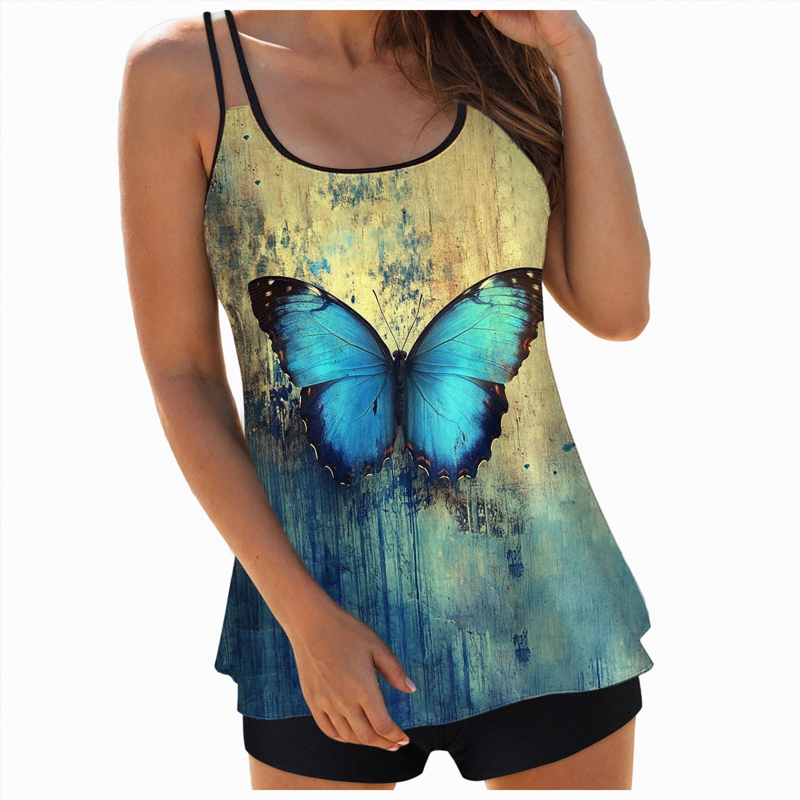 Gibobby Women's Ruched Tankini Swimsuits V Neck Wrap Tie Back Two ...