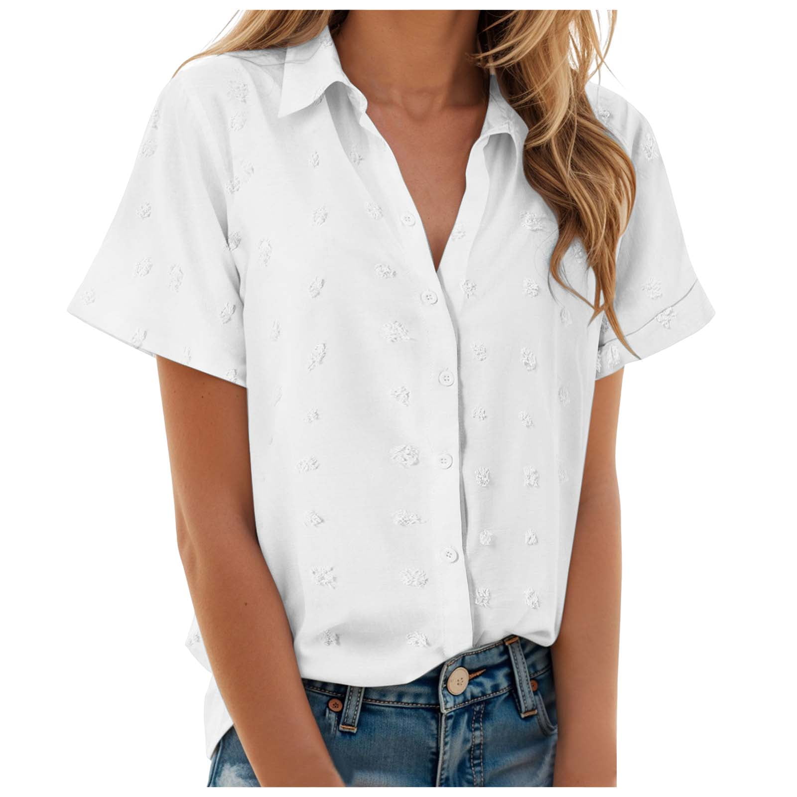 Gibobby Womens Button Up Shirts Casual Short Sleeve Dress Shirt ...