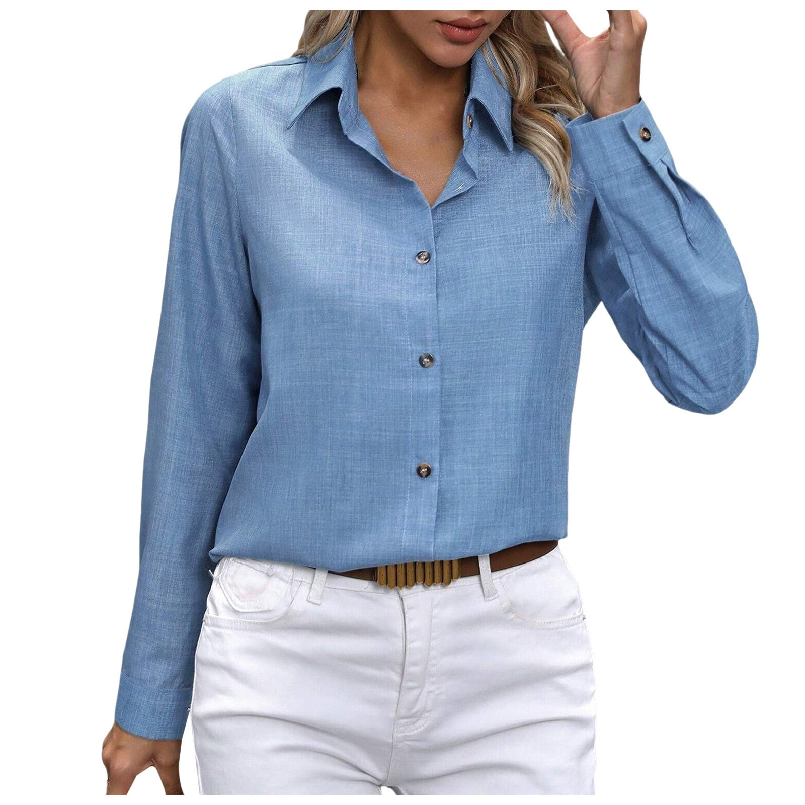Gibobby Womens Button Up Shirts Cotton Linen Long Sleeve Dress Shirts ...