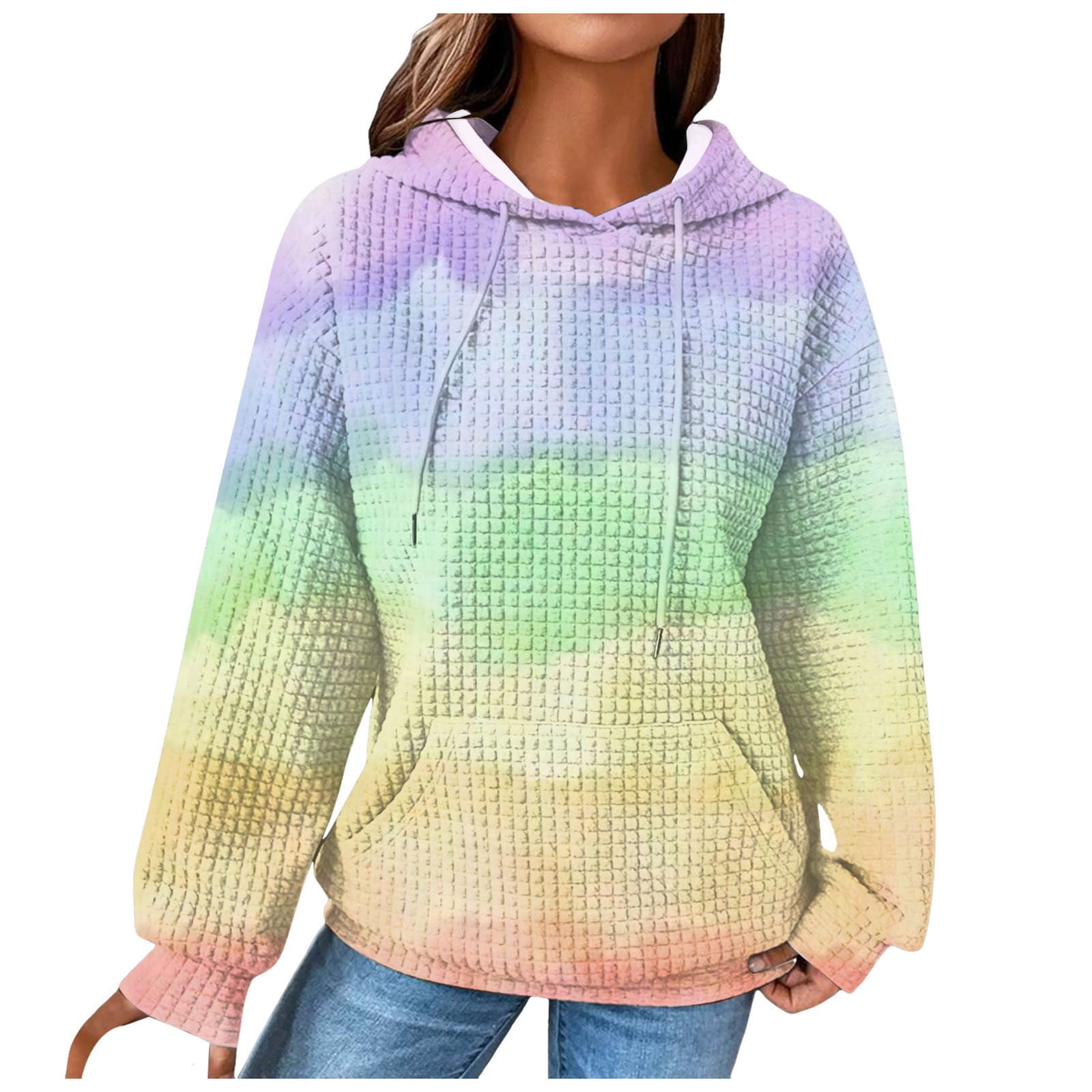 Gibobby Womens Oversized Fall Jackets Zip Up Hoodie Jacket Coat Waffle ...