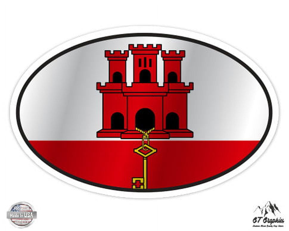 Gibraltar Flag Oval - 5" Vinyl Sticker - For Car Laptop I-Pad ...