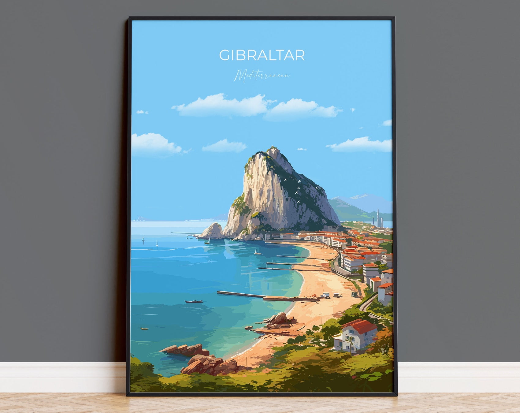 Gibraltar Travel Poster, Travel Print of Gibraltar, Mediterranean ...