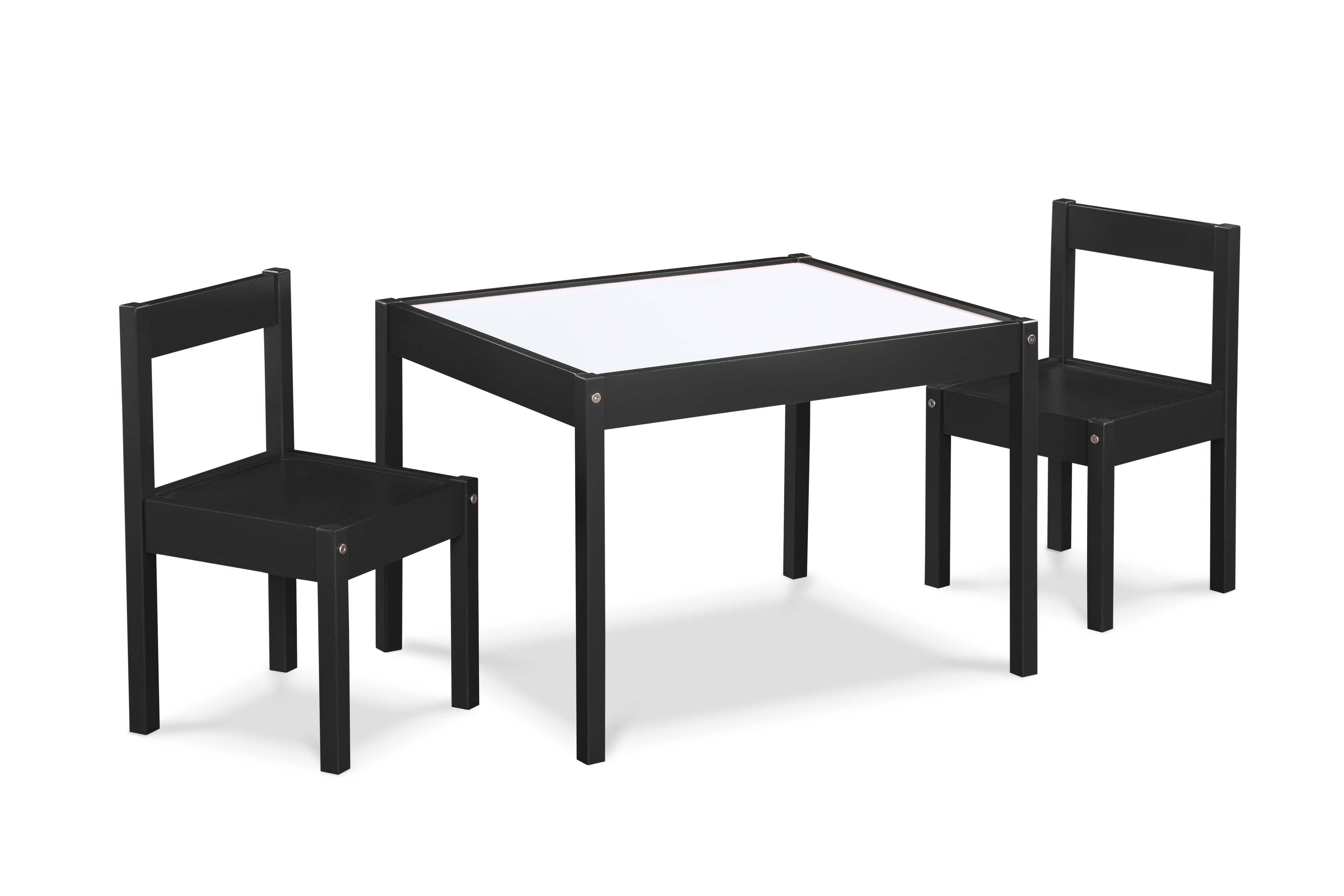 3-Piece Kids Table & Chair Set - Black Dry Erase Table with 2 Chairs ...