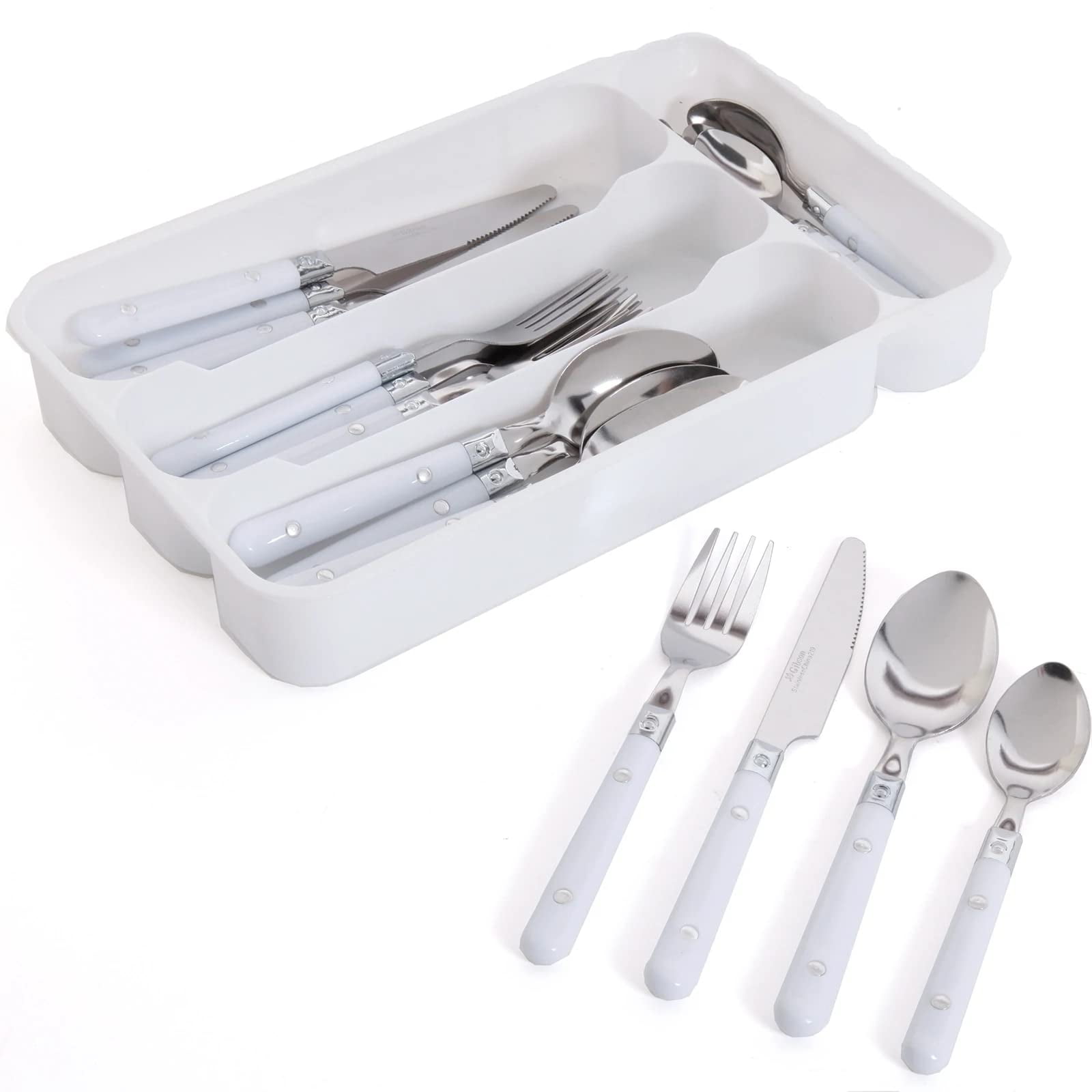 Gibson 24 Piece Casual Living Silverware Set with White Handles ...