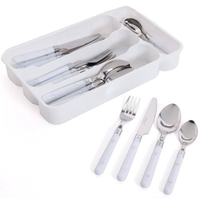 Gibson 24 Piece Casual Living Silverware Set with White Handles ...