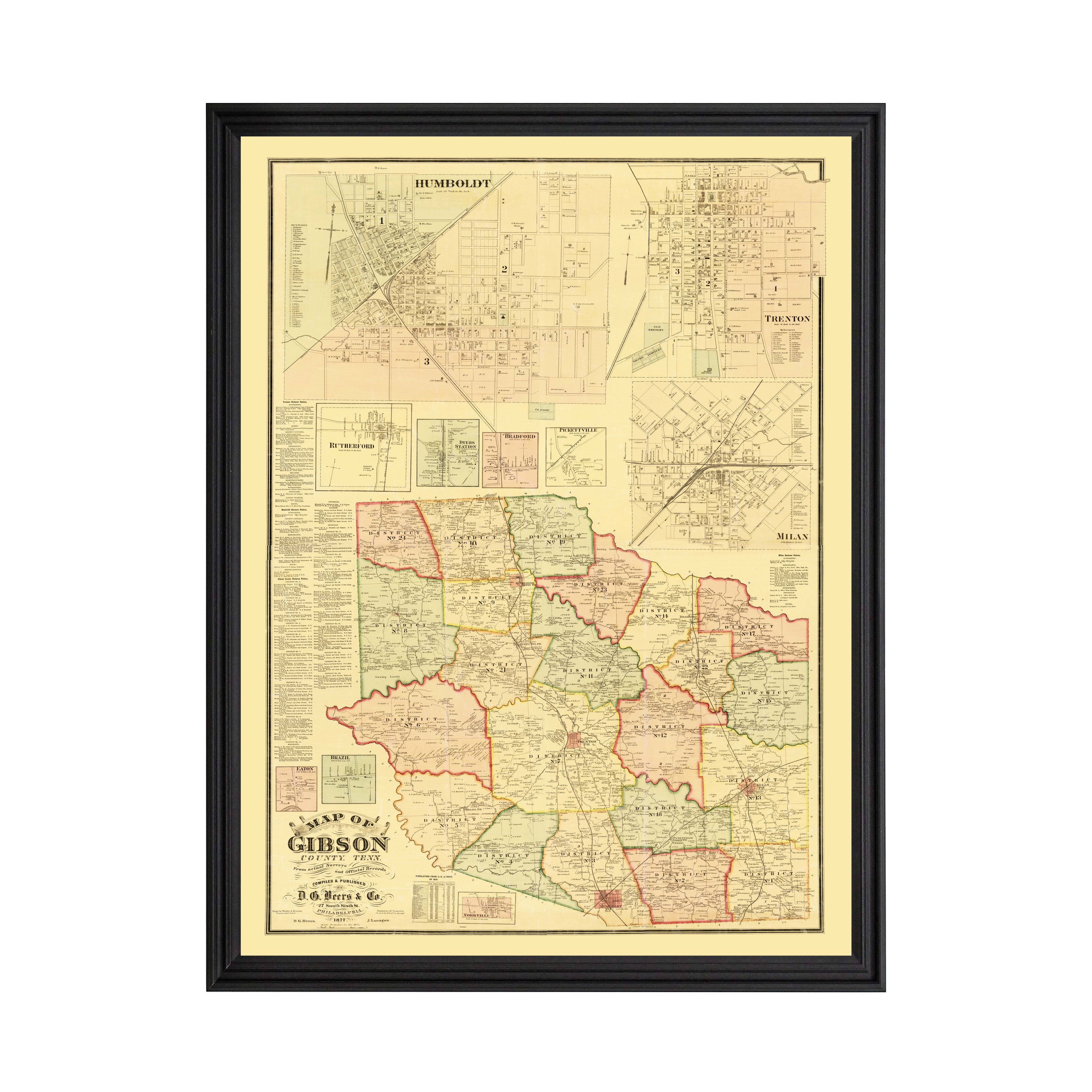 Gibson County Tennessee Art, 1877 Vintage Map of Gibson County TN ...