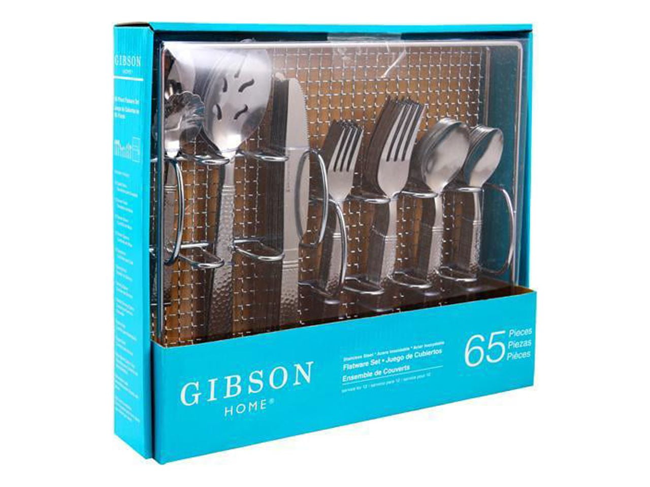Gibson Cutlery Set, 65-Piece Flatware, Stainless Steel, Hammered Finish ...