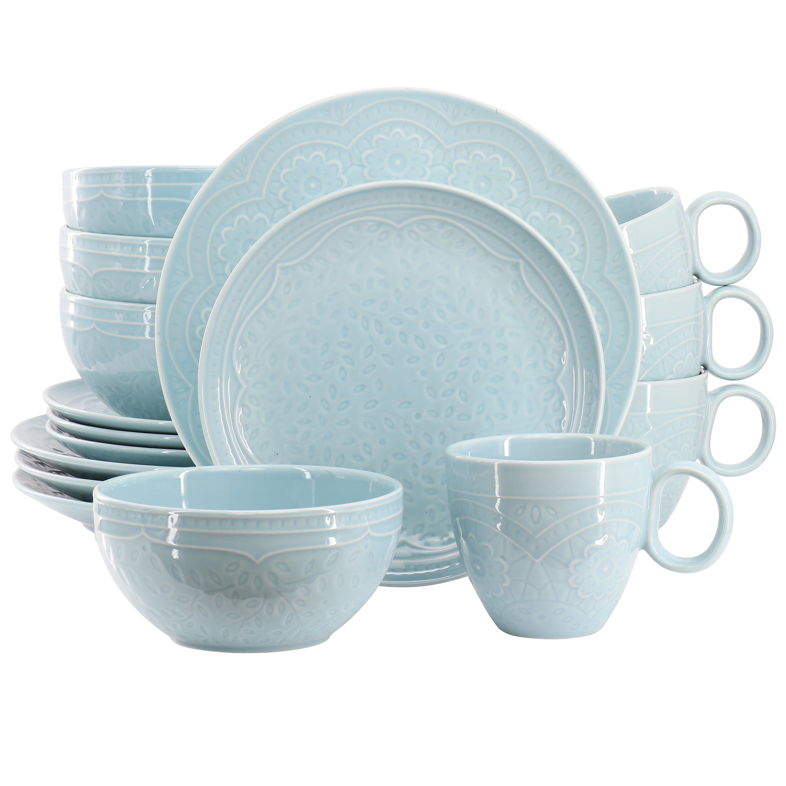 Gibson Elite Alemany 16 Piece Round Stoneware Dinnerware Set in Aqua - Walmart.com