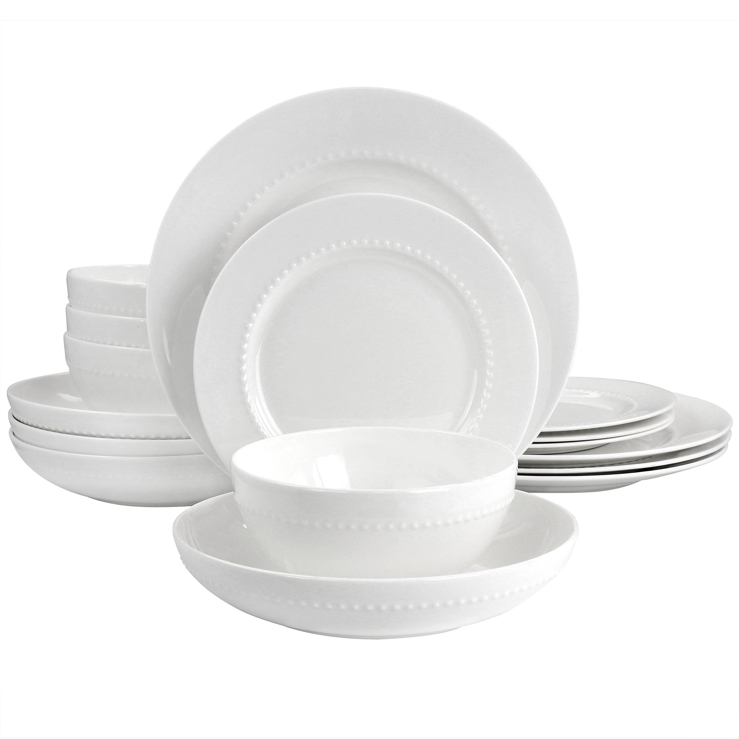 Gibson Elite Embossed Bone China 16 Piece Double Bowl Dinnerware Set in White - Walmart.com