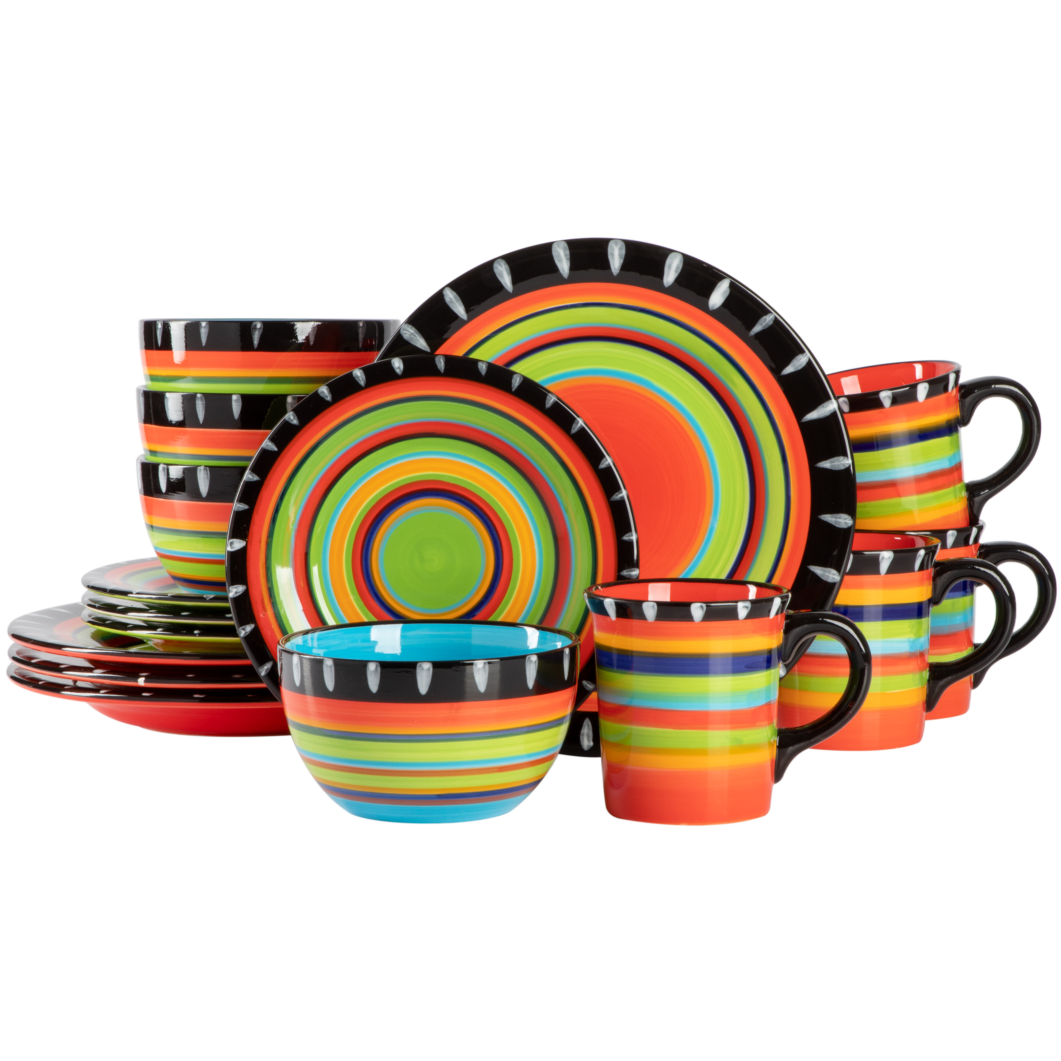 Gibson Elite Cafe Versailles 16 Pieces Double Bowl Dinnerware Set-Red ...