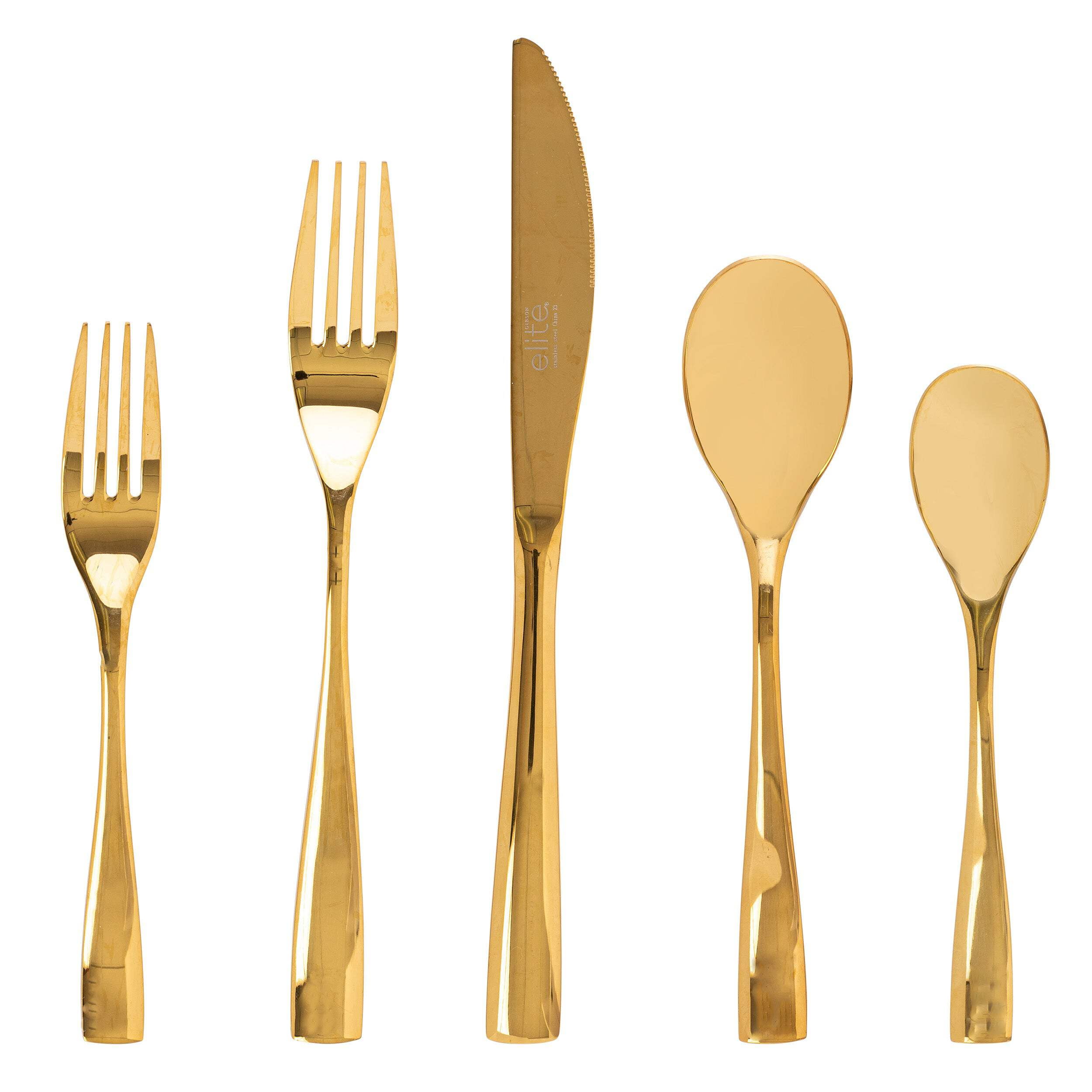 Gibson Elite Holland Road 20 Piece Gold Stainless Steel Flatware Set ...