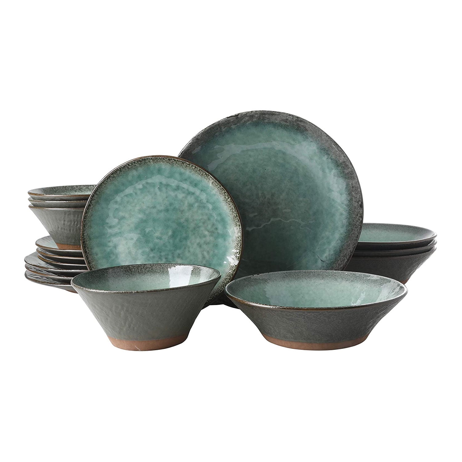 Gibson Elite 16-Piece Teal Lantern Double Bowl Dinnerware Set, Durable ...