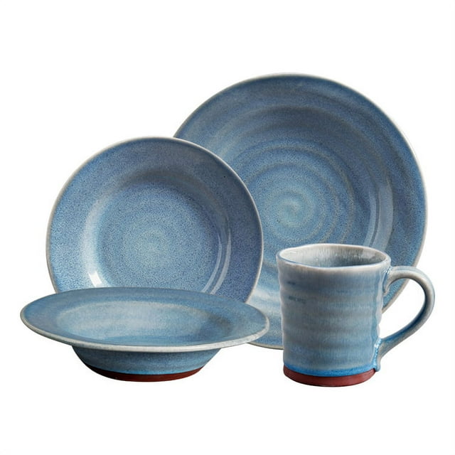 Gibson Elite Mariani Stoneware Kitchen Dinnerware Set (16 Pieces), Blue ...