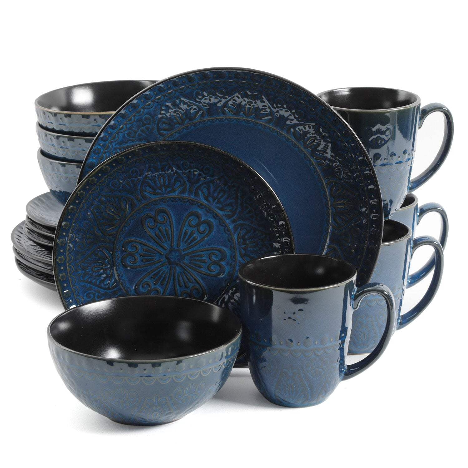 Gibson Elite Milanto 16 Piece Stoneware Dinnerware Set in Blue ...