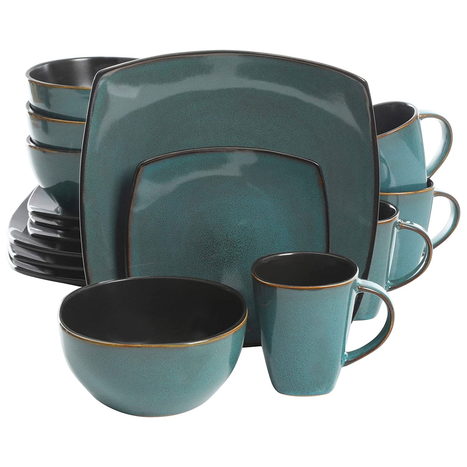 Gibson Elite Soho Lounge 16 Pc Microwave Safe Dish Dinnerware Set, Teal ...