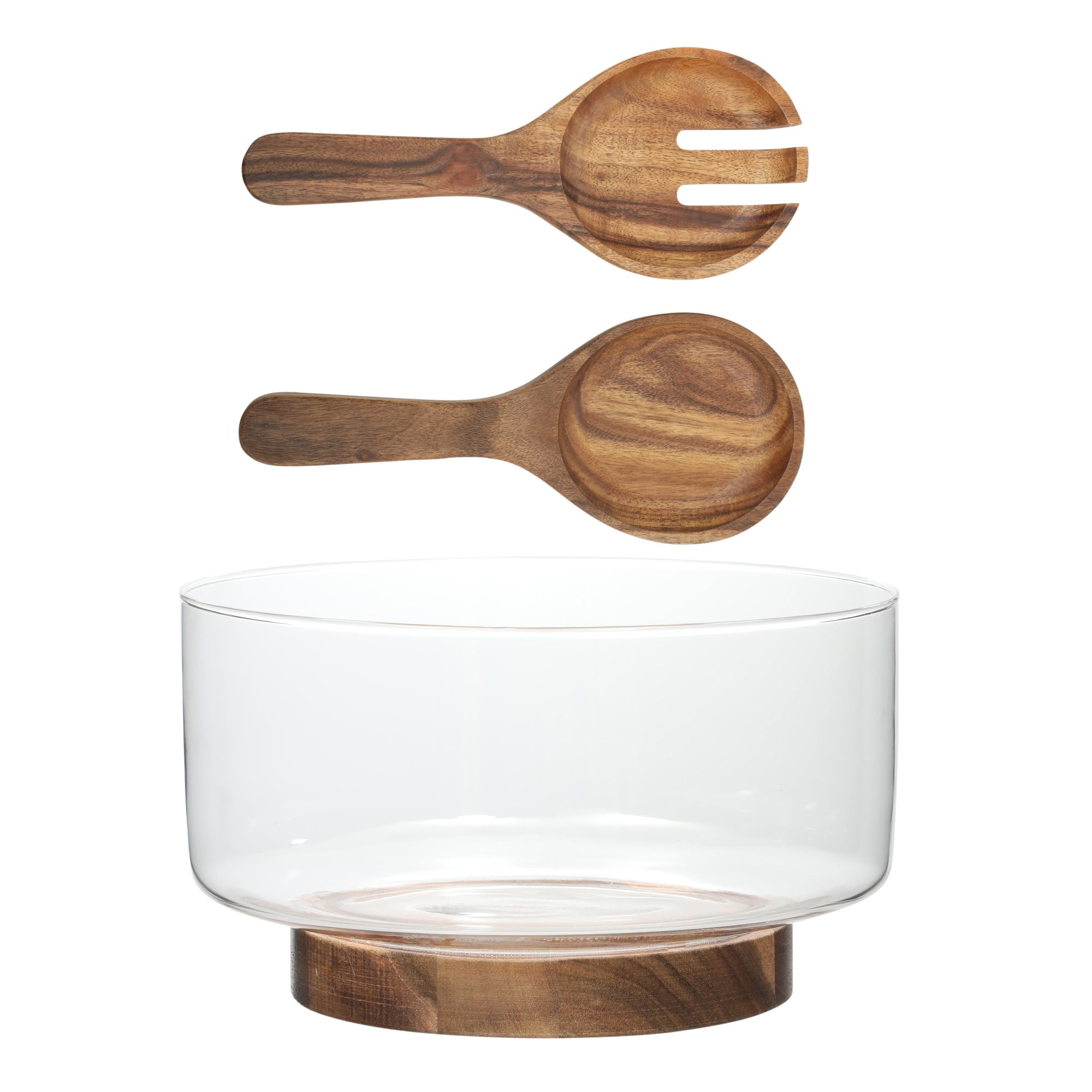 Gibson Elite Wildgreens Large Glass Salad Bowl Set with Acacia Wood ...