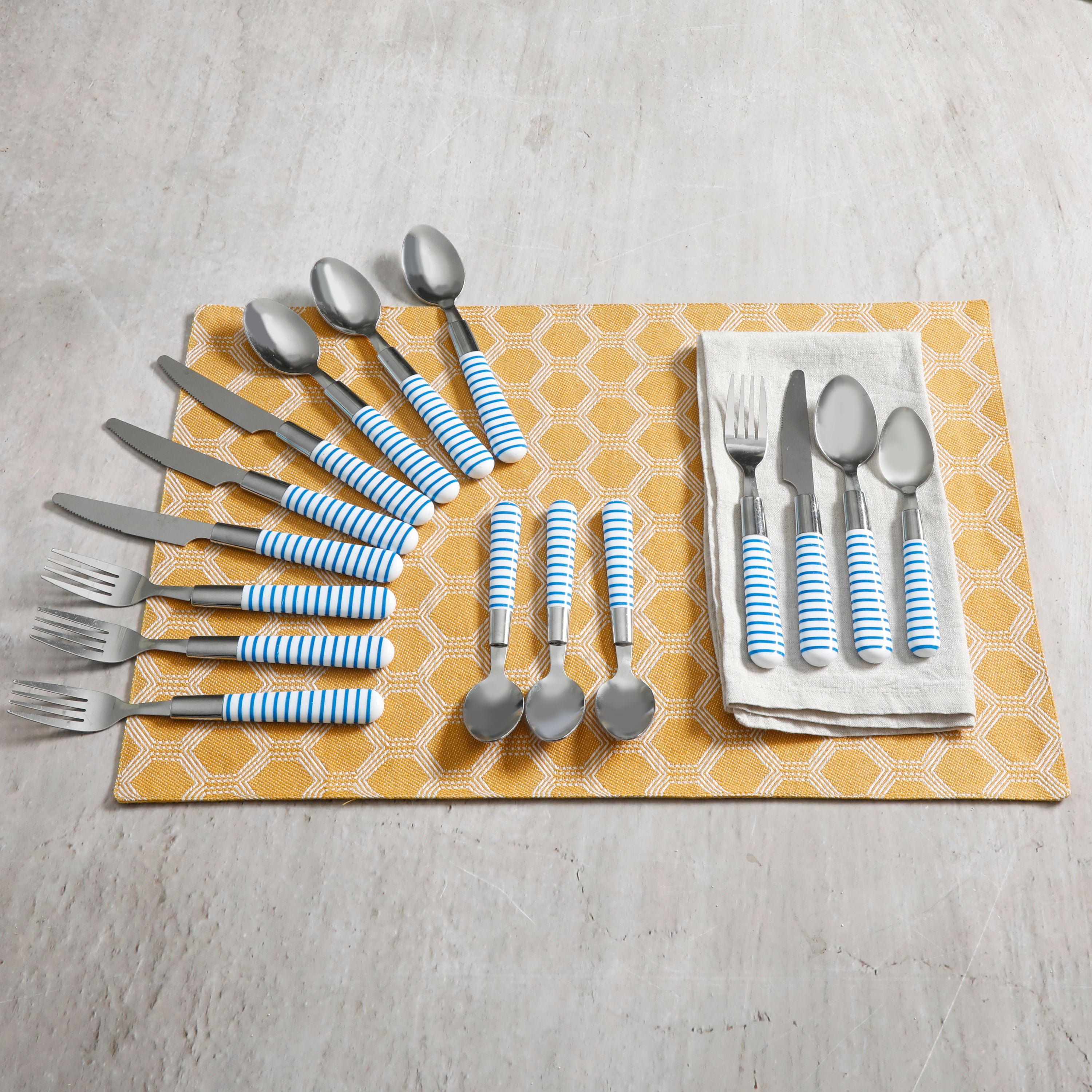 Gibson Everyday Mini Stripe Blue 16-Piece Stainless Steel Flatware Set ...