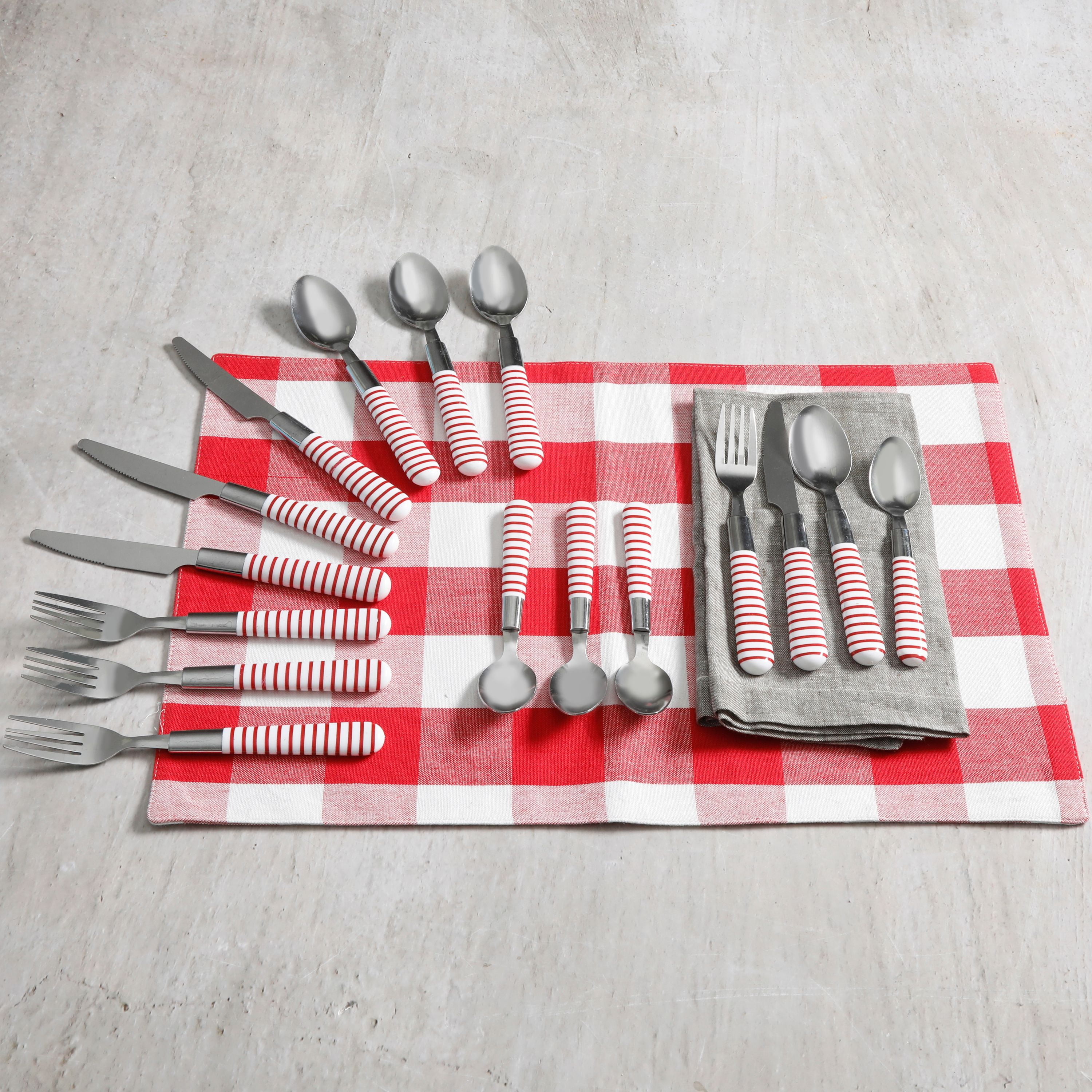 Gibson Everyday Mini Stripe Red 16-Piece Stainless Steel Flatware Set ...