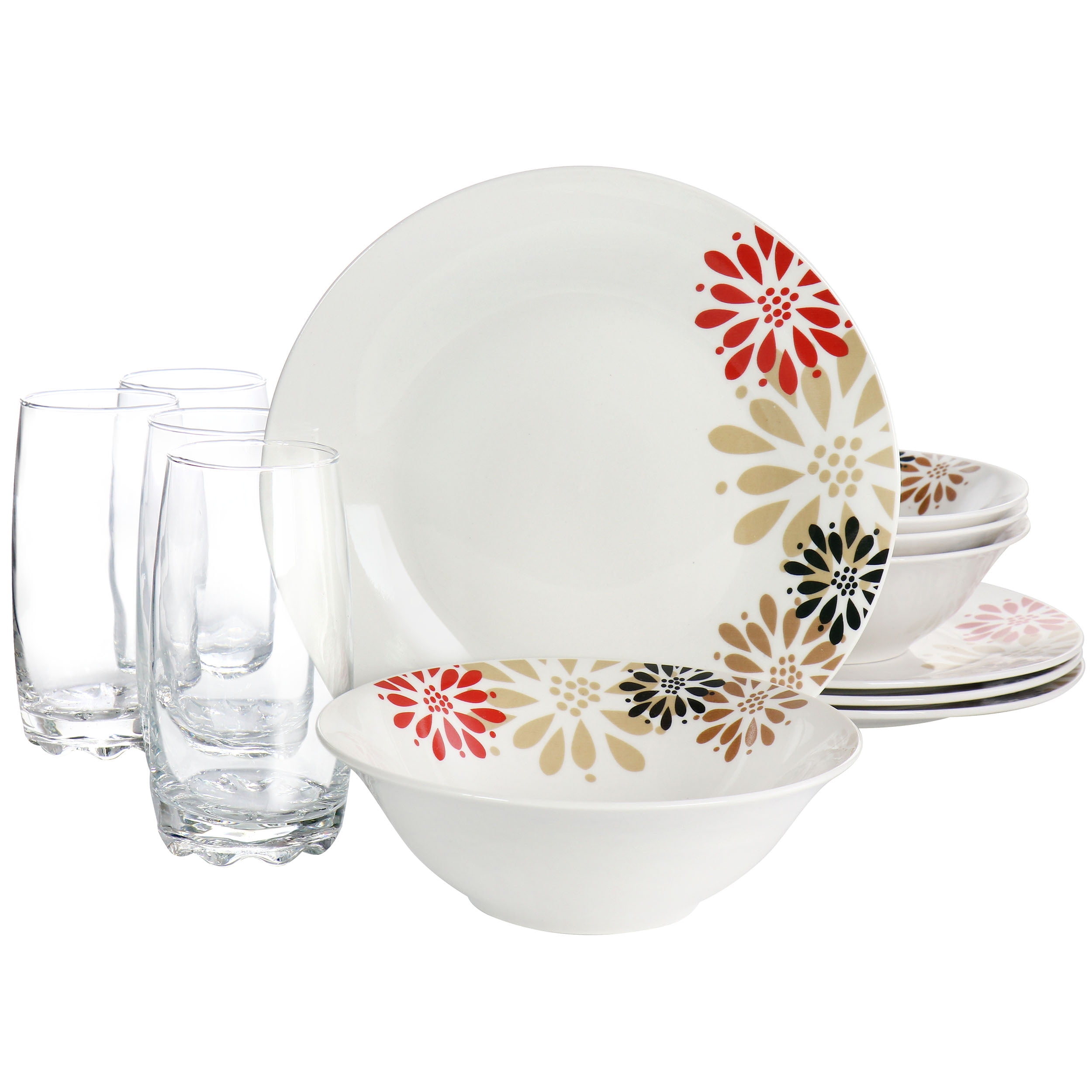 Gibson Everyday Osaka Blossom Fine Ceramic 12 Piece Dinnerware Combo Set - Walmart.com