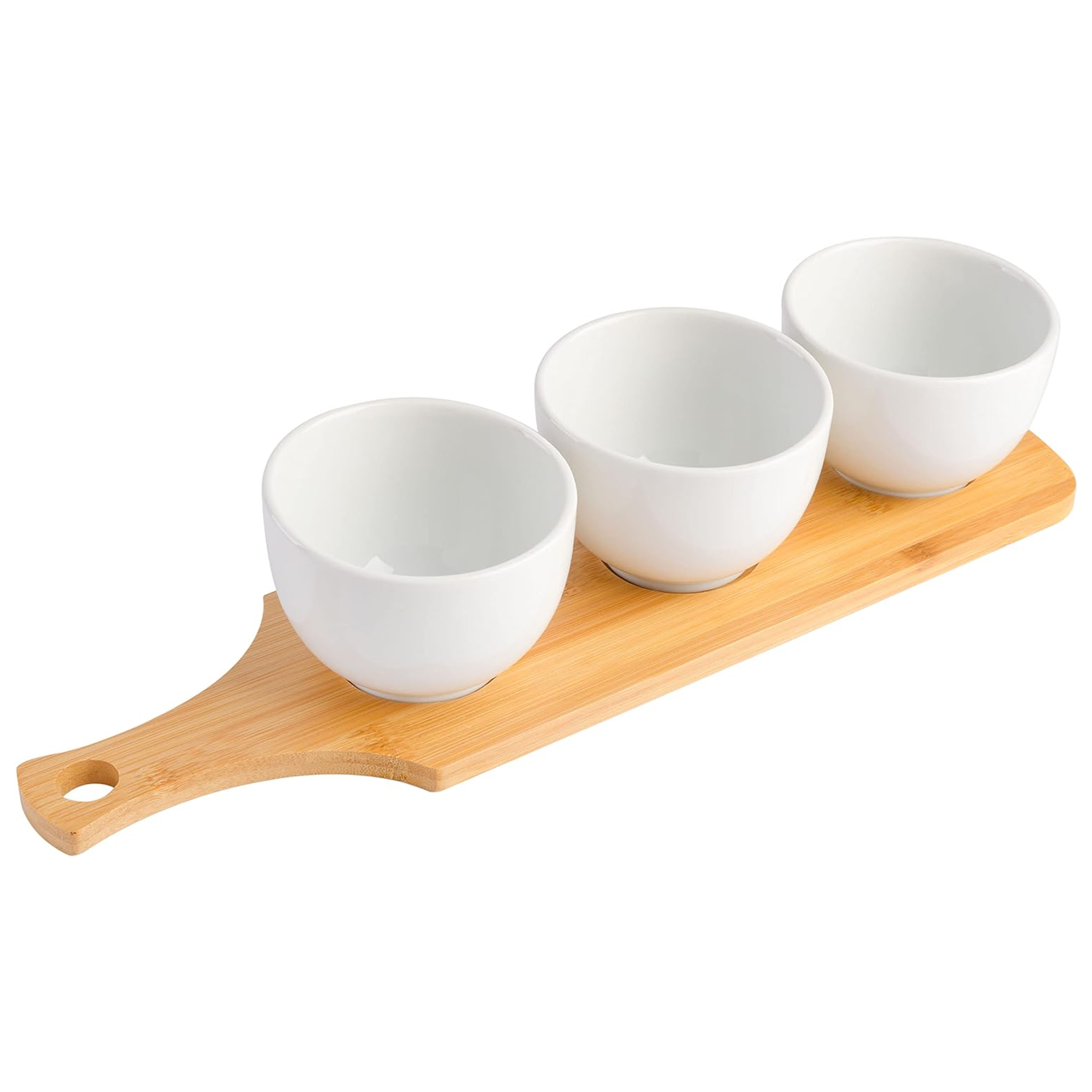 Gibson Gracious Dining 3 Piece White Fine Ceramic Tidbit Bowl Set with Bamboo Serving Tray ...