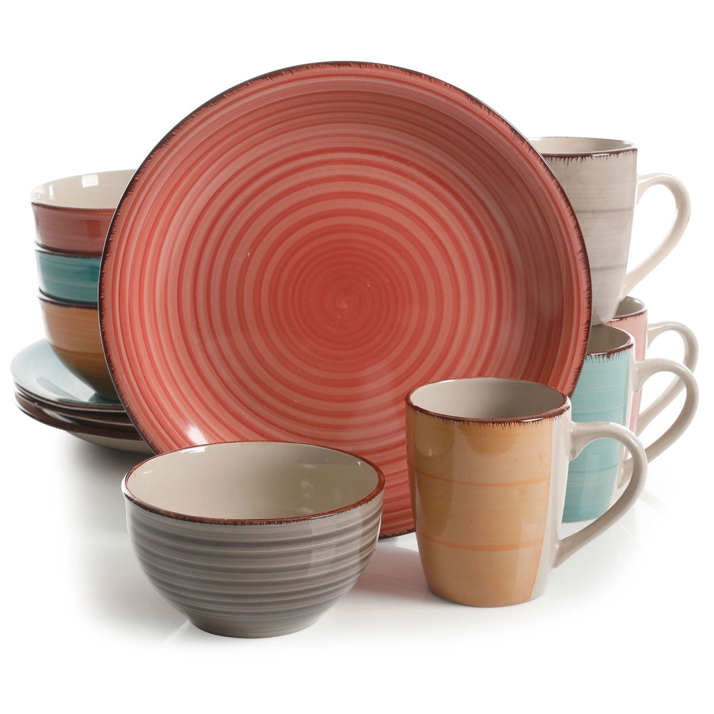 Gibson Home 12 Piece Pastel Stoneware Dinnerware Set in Assorted Colors ...