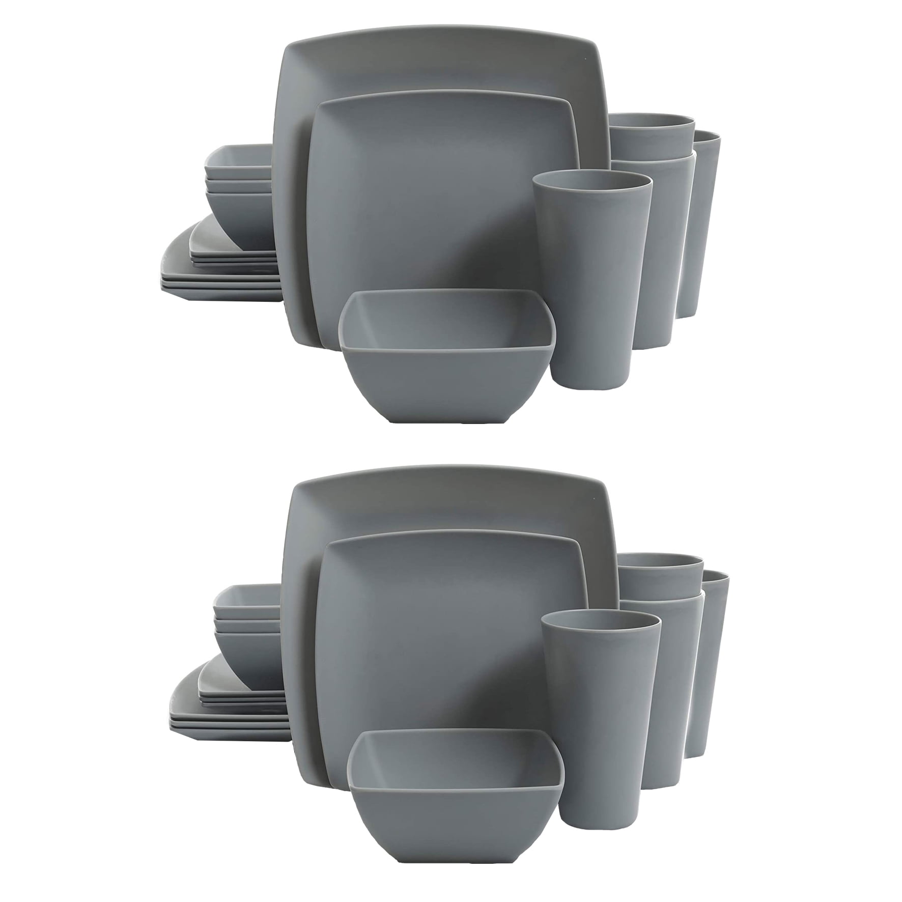 Gibson Home 16 Piece Modern Square Melamine Dinnerware Plate Set Grey ...