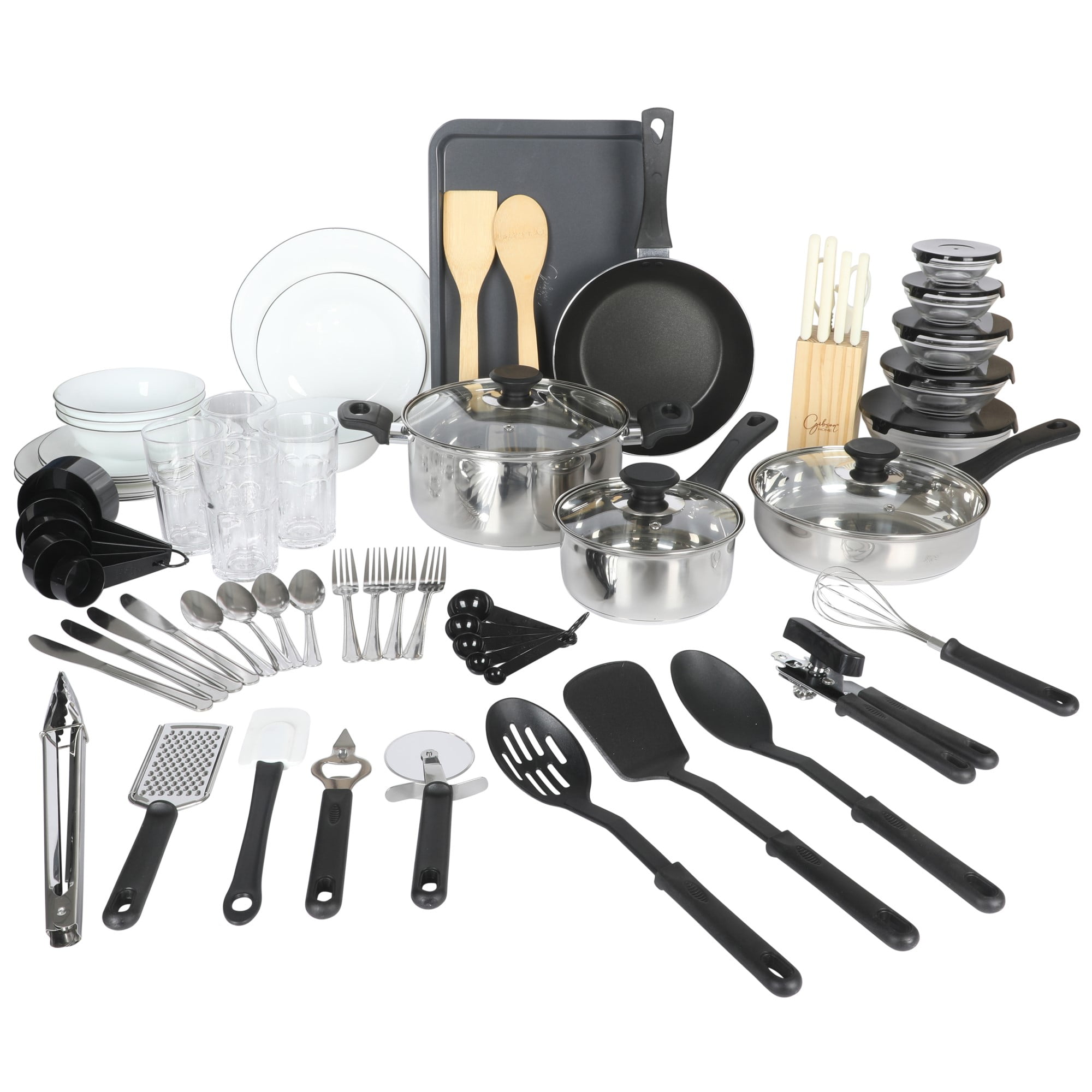 Gibson Home 74 Piece Pots and Pans Cookware, Plates and Bowls ...