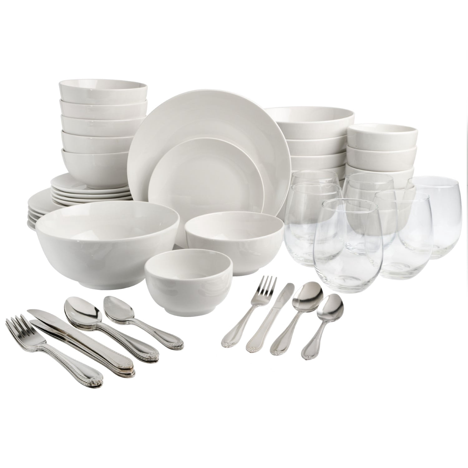 Gibson Home All U Need 60 Piece Plates, Bowls, Glassware, Forks, Spoons ...