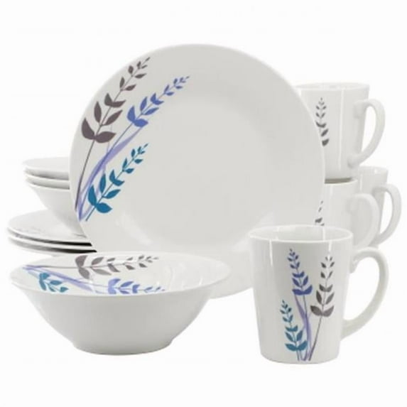 Gibson Home 142755.12 Blue Leaves Round Fine Ceramic Decorated ...