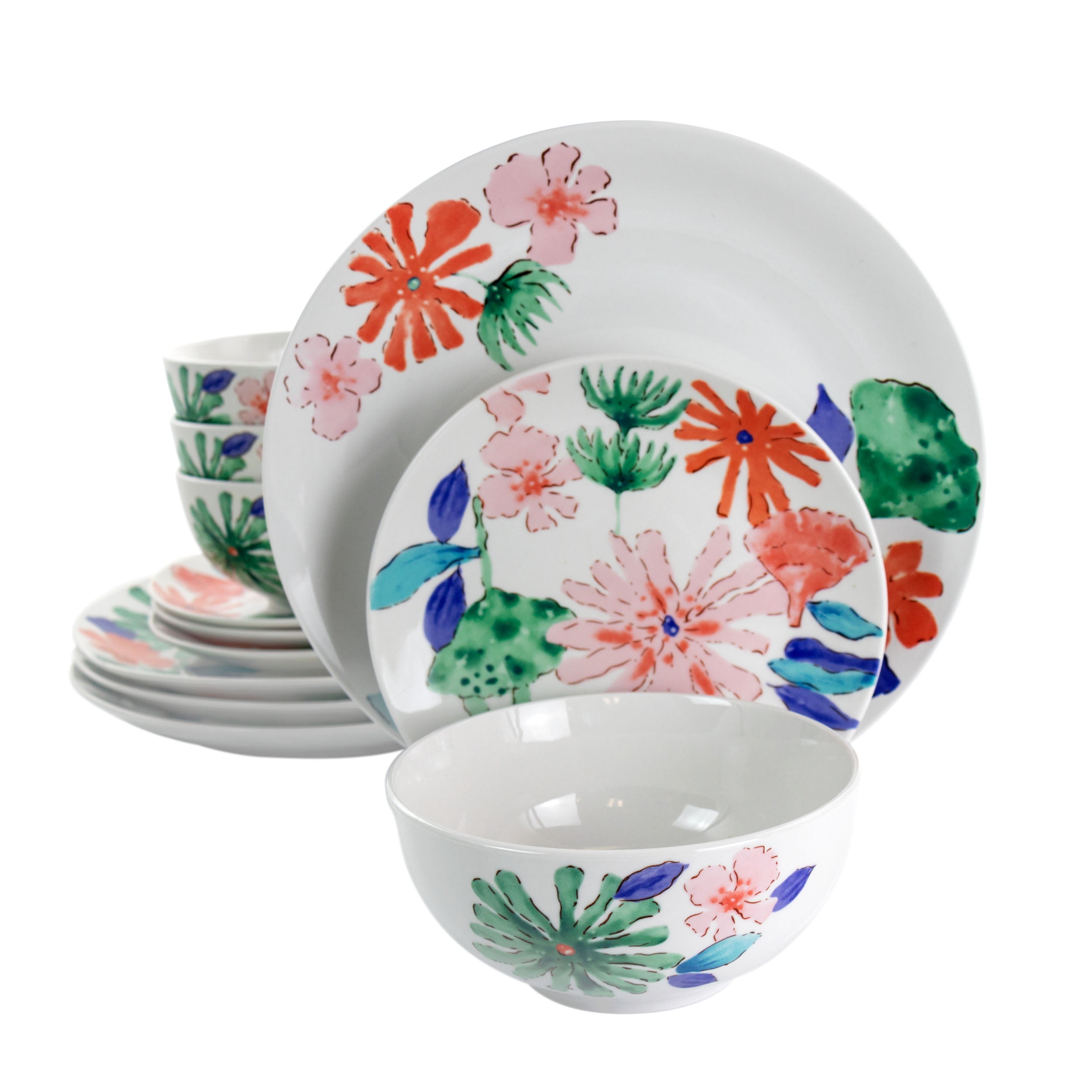 Gibson Home Dazzling Lily 12 Piece Ceramic Dinnerware Set - Walmart.com