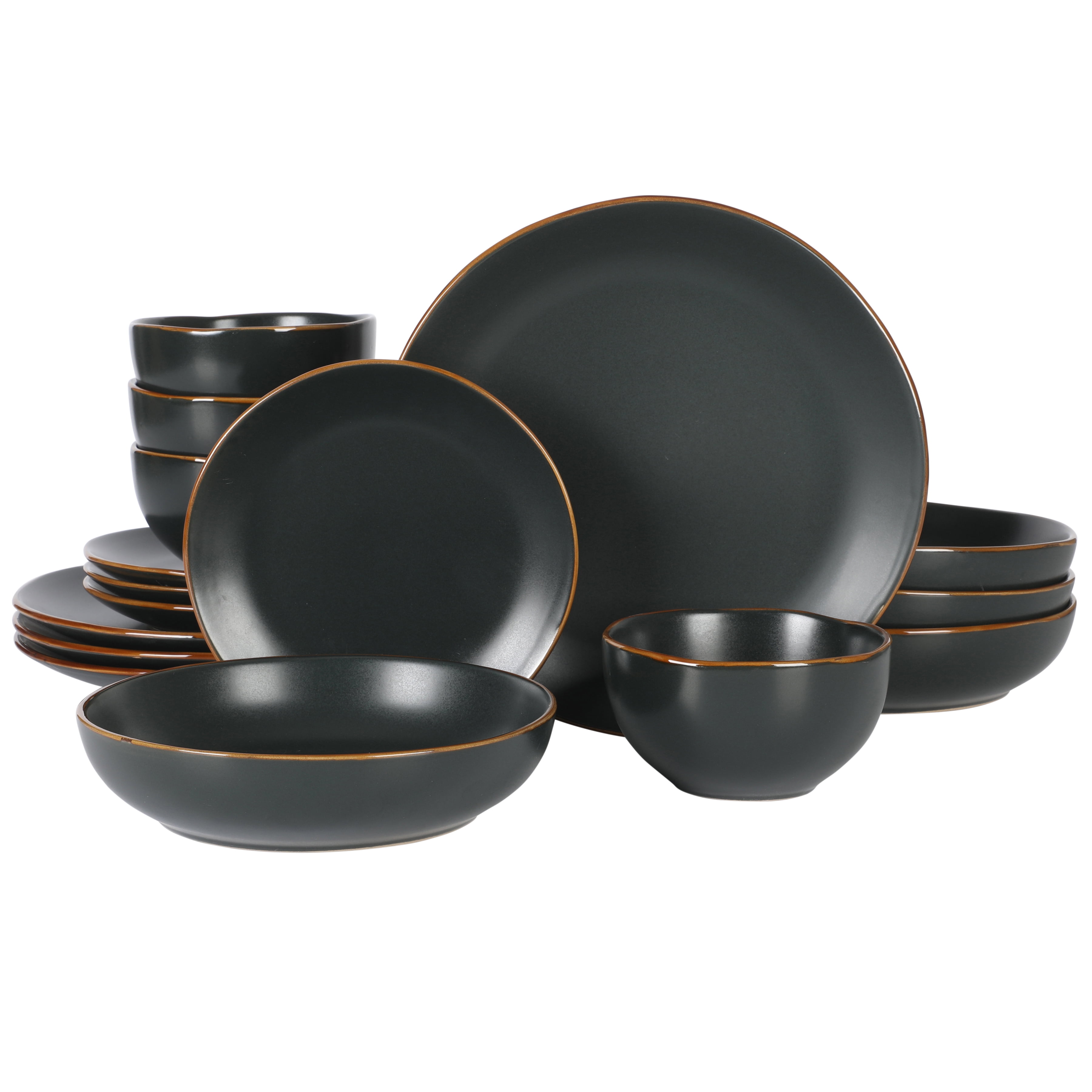 Gibson Home Hazeltine 16 Piece Ceramic Dinnerware Set - Black - Walmart.com