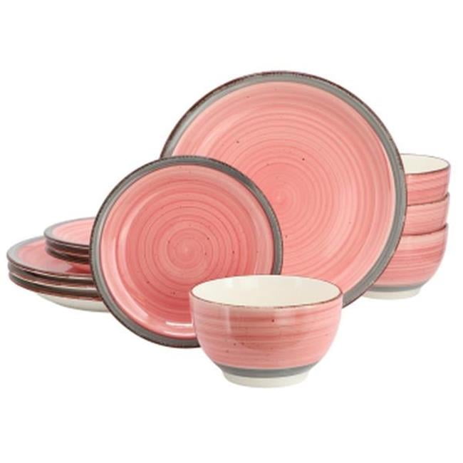 Gibson Home Holcomb 12 Piece Ceramic Dinnerware Set in Pink - Walmart.com