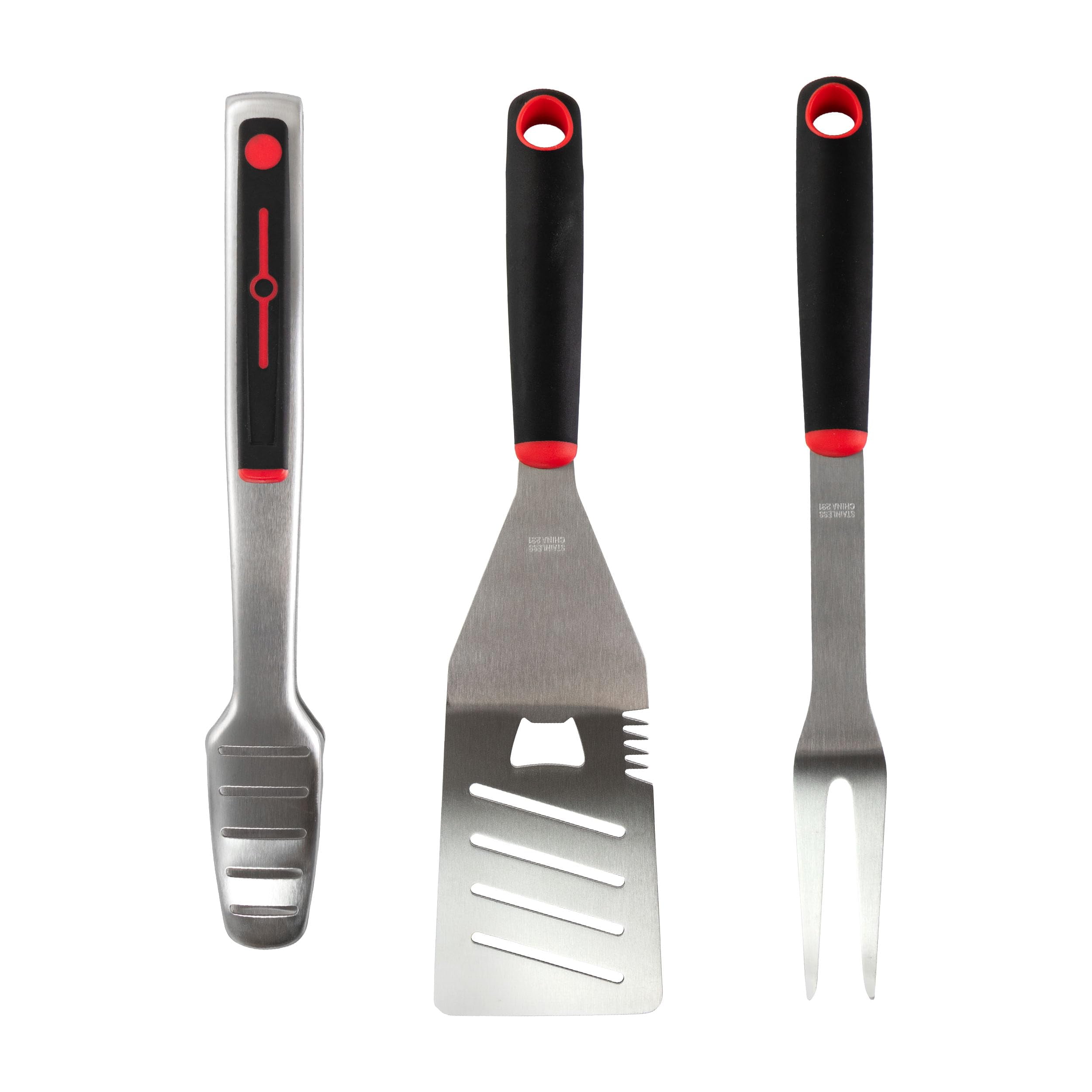 Gibson Home Huckleberry 3 Piece Stainless Steel BBQ Tool Set Black/Red ...