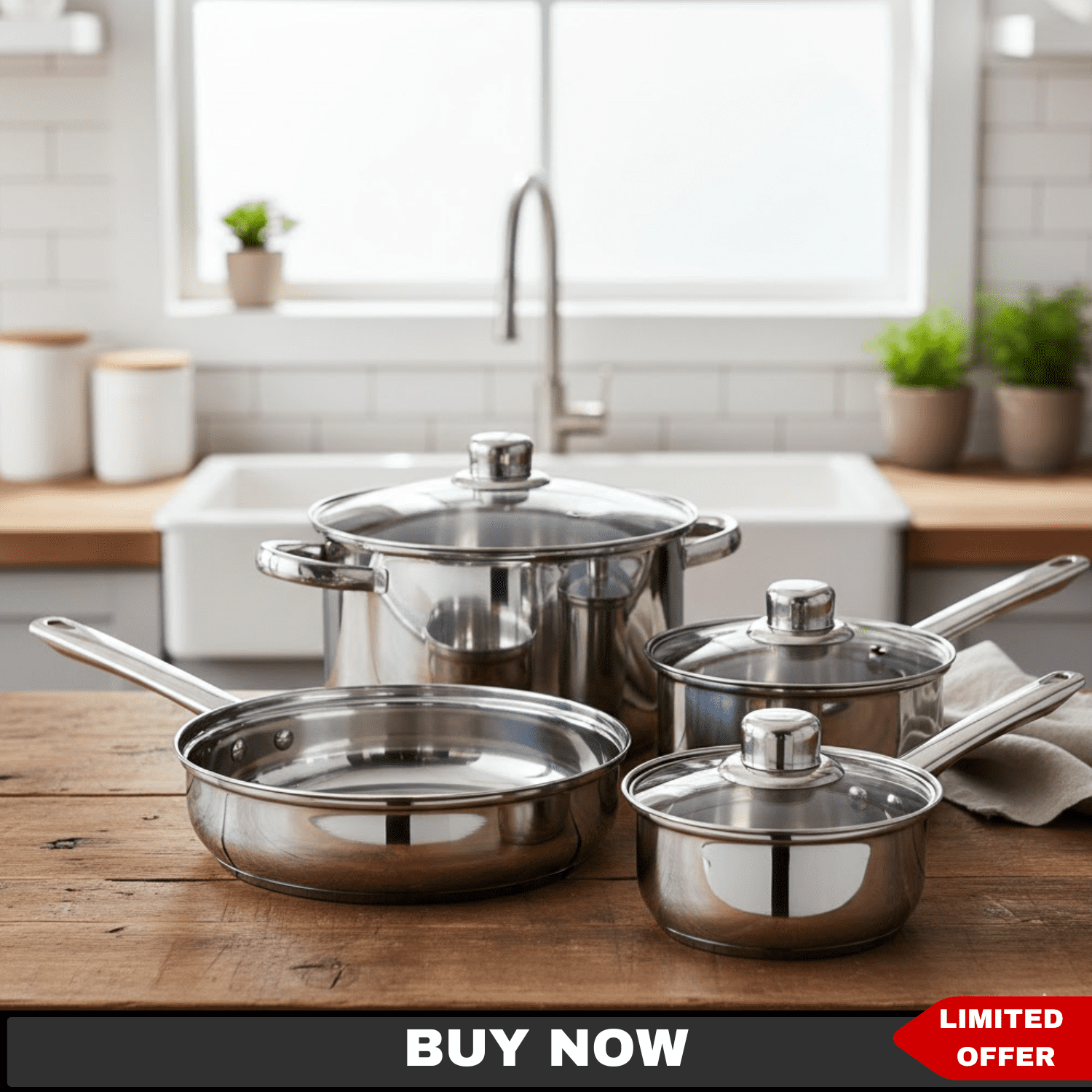 Gibson Home Landon 7‑Piece Stainless Steel Cookware Set – Pots & Pans ...