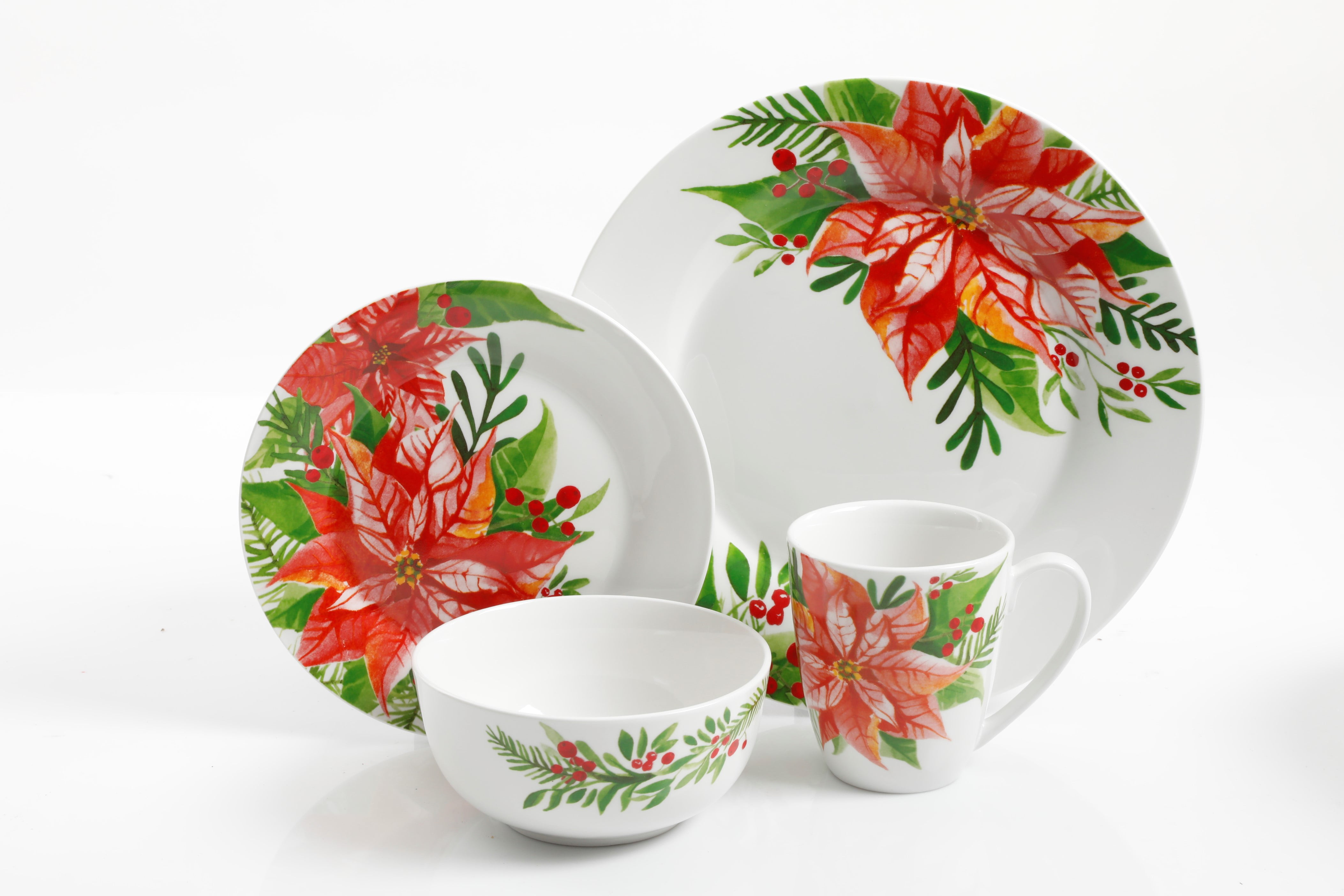 Gibson Home Magic Poinsettia 16 Piece Porcelain Dinnerware Dish ...