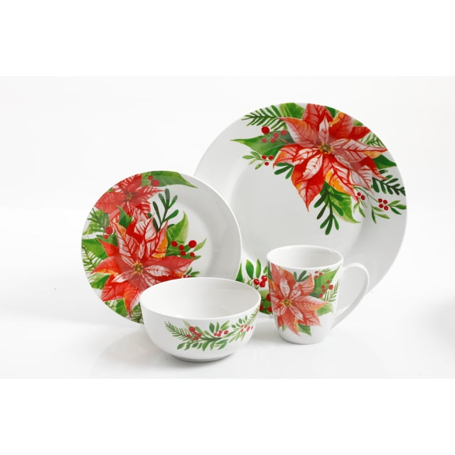 Gibson Home Magic Poinsettia 16 Piece Porcelain Dinnerware Set ...