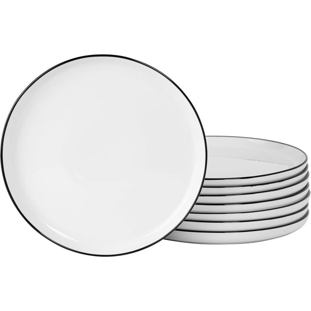 Gibson Home Oslo 8 Piece Porcelain Dinner Plate Set - Black Rim ...