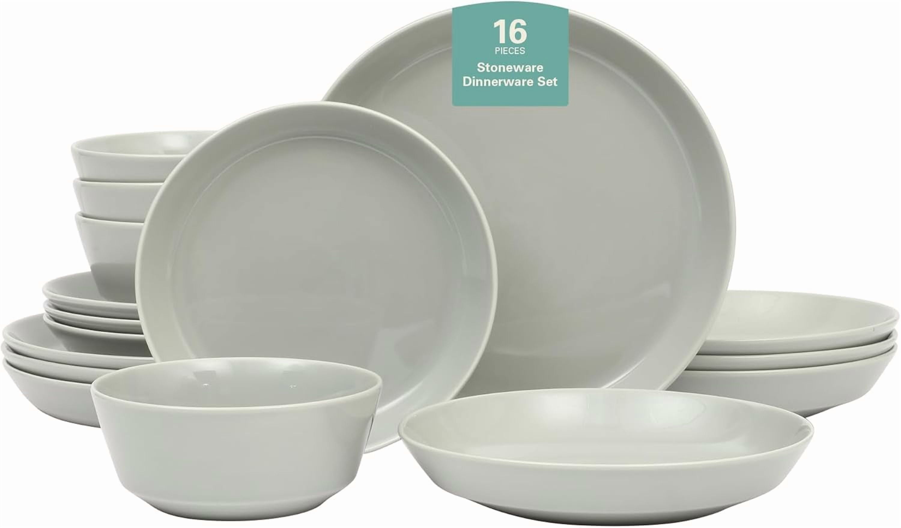 Gibson Home Oslo Dinnerware Set for 4, 16-Piece White Porcelain Plates ...