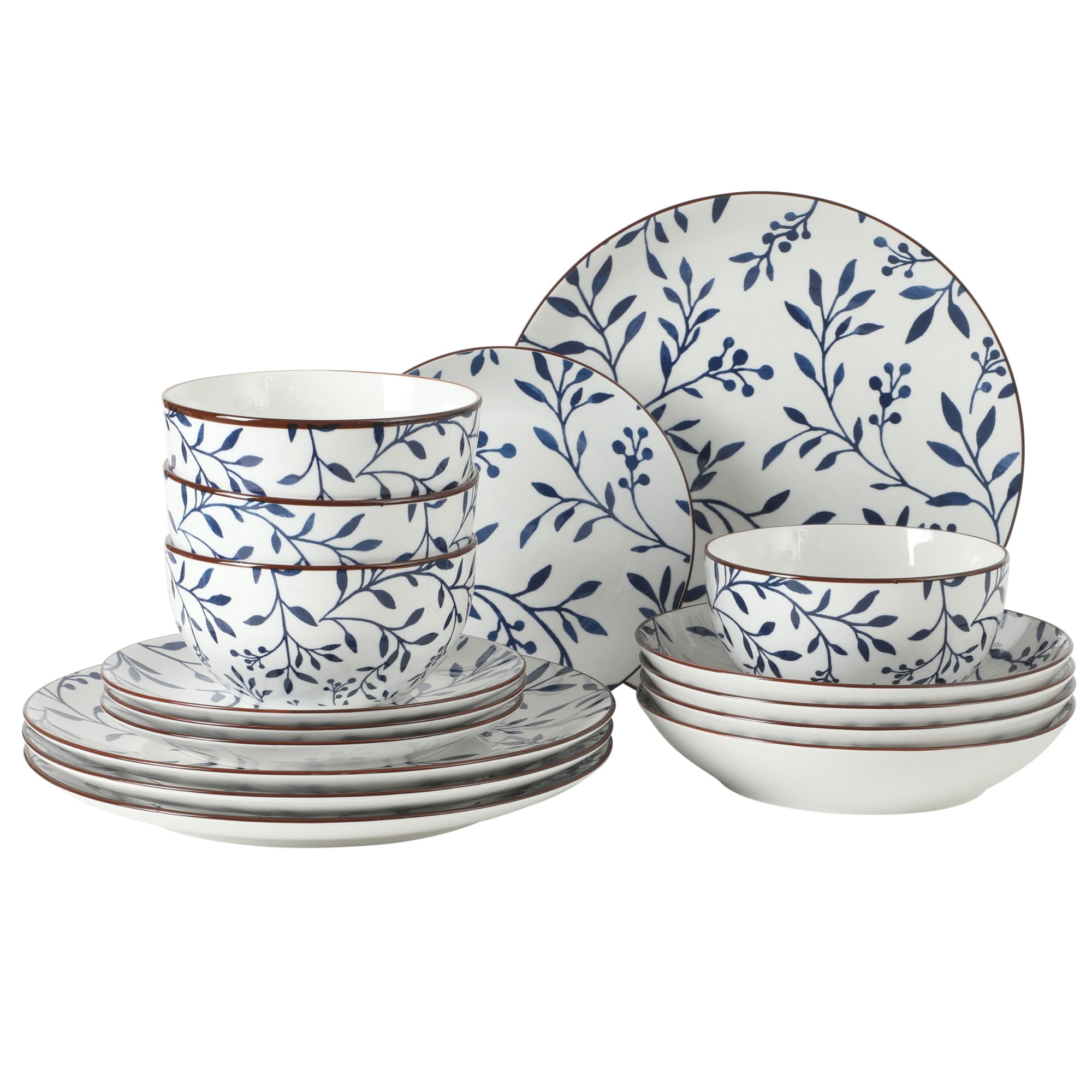 Gibson Home Palace Suite 16-Piece Dinnerware Set, Blue Floral Stoneware ...