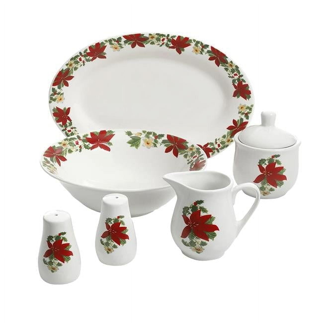 Gibson Home Poinsettia 7 Piece Porcelain Serving Set in Red - Walmart.com