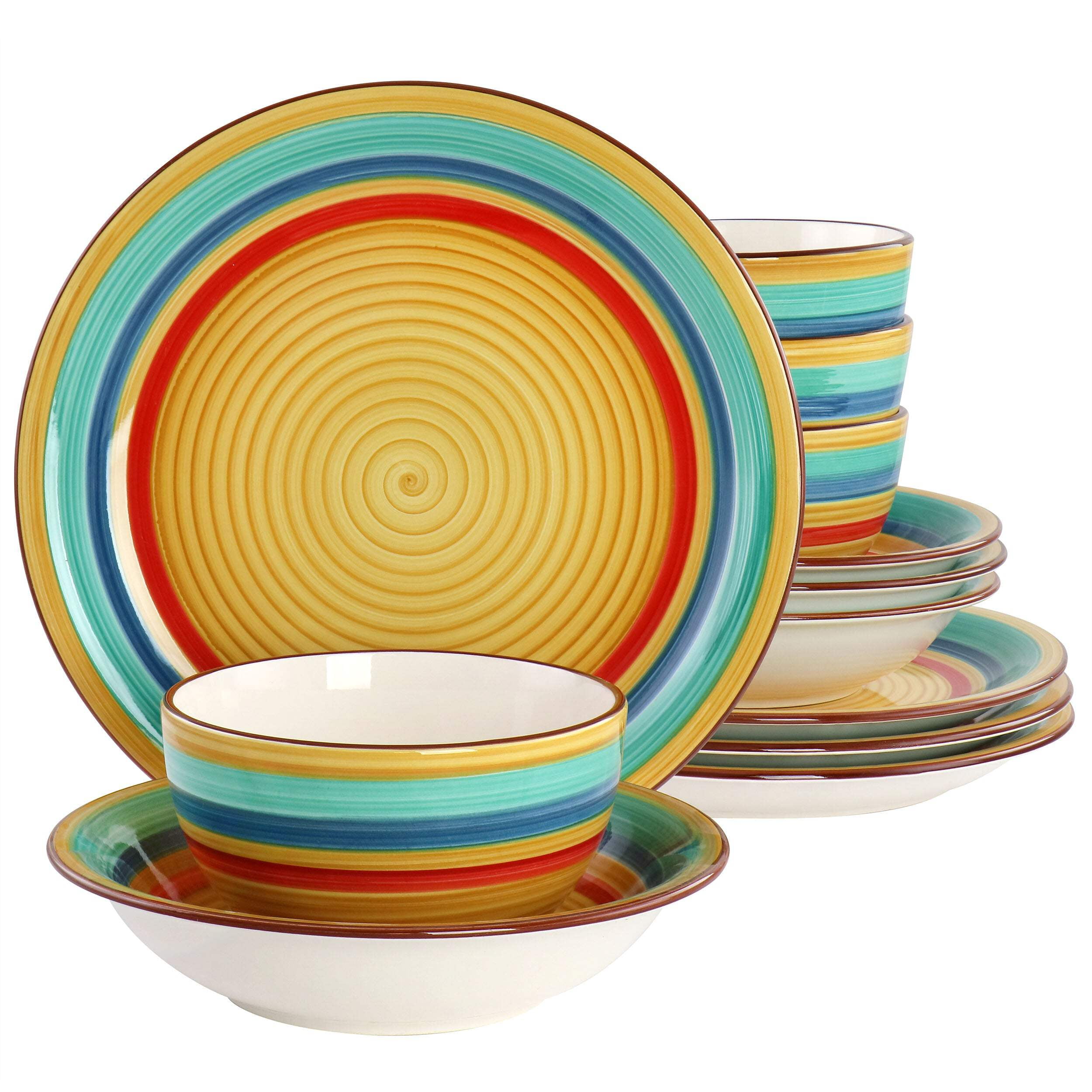 Gibson Home Rainbow 12 Piece Stoneware Dinnerware Set in Yellow Multi ...