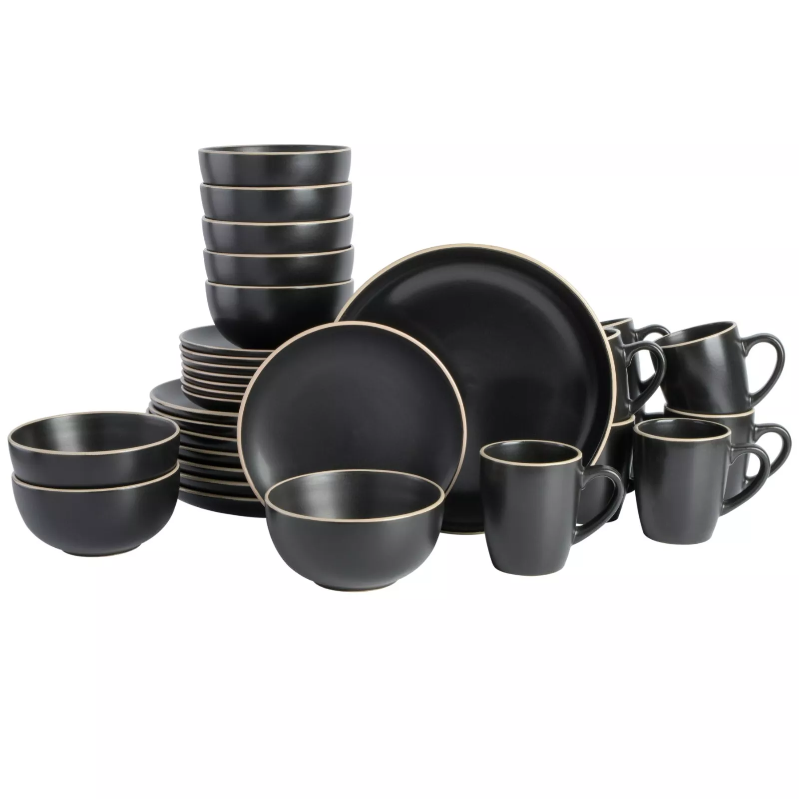 Gibson Home Rockaway 32-Piece Stoneware Dinnerware Set - Black ...